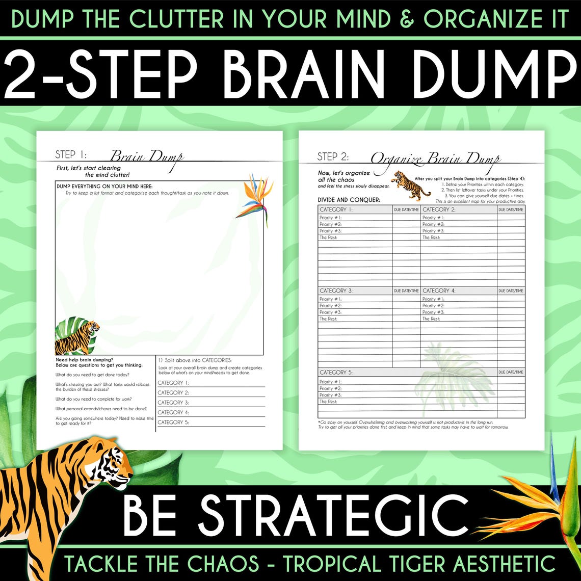 Printable Strategic 2-step Simple Brain Dump in Tropical Tiger ...