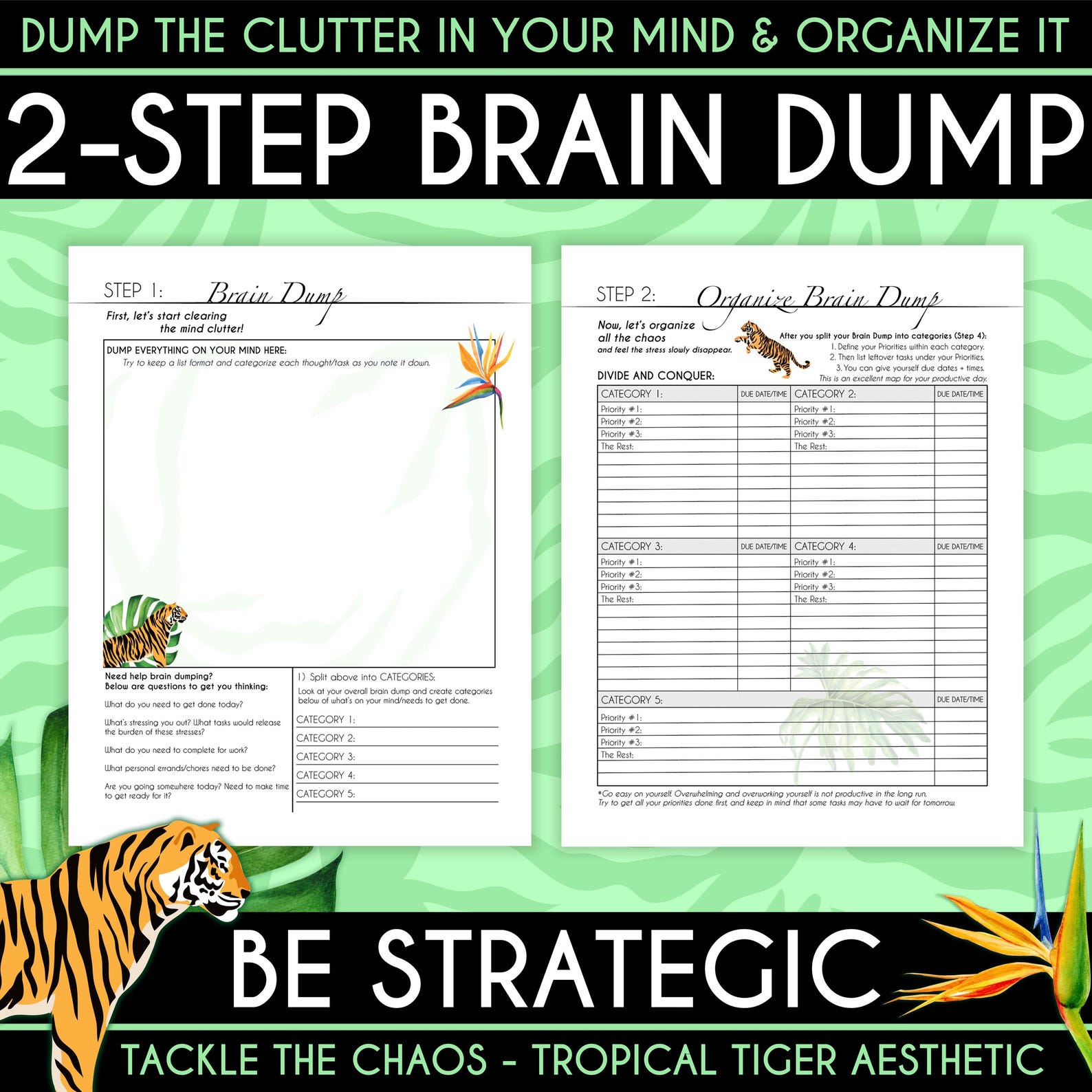 Printable Strategic 2-step Simple Brain Dump in Tropical Tiger ...
