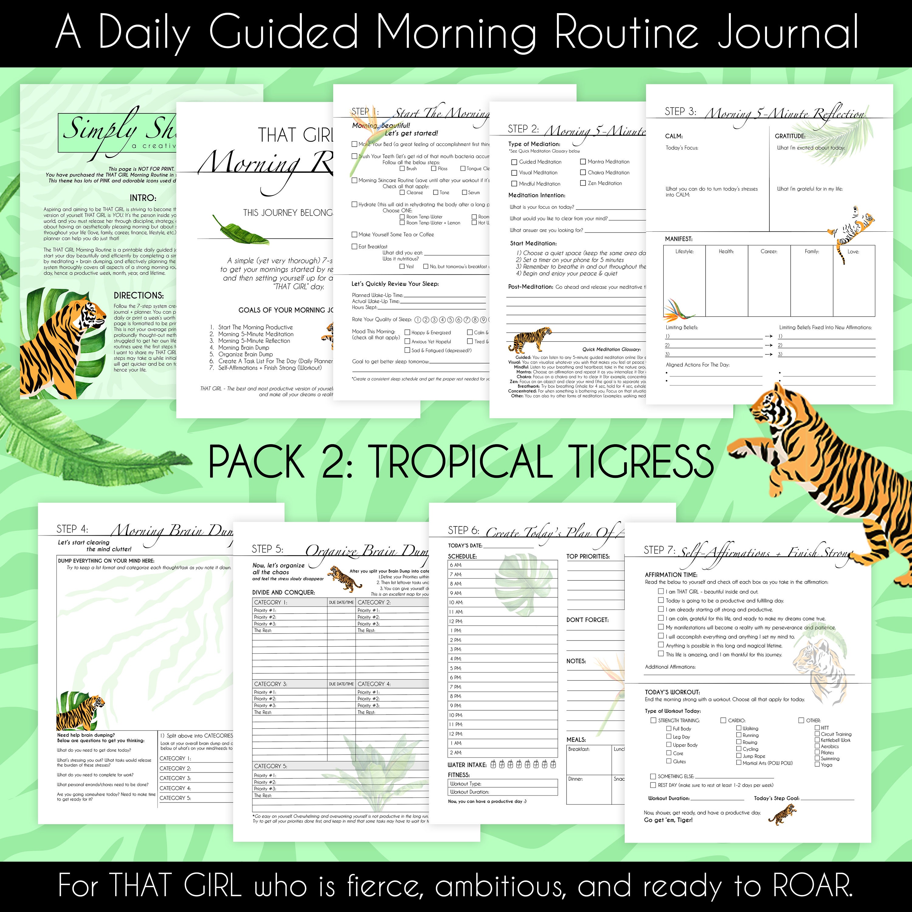 Printable Guided Journal - THAT GIRL Morning Routine (4-PACK) - Etsy