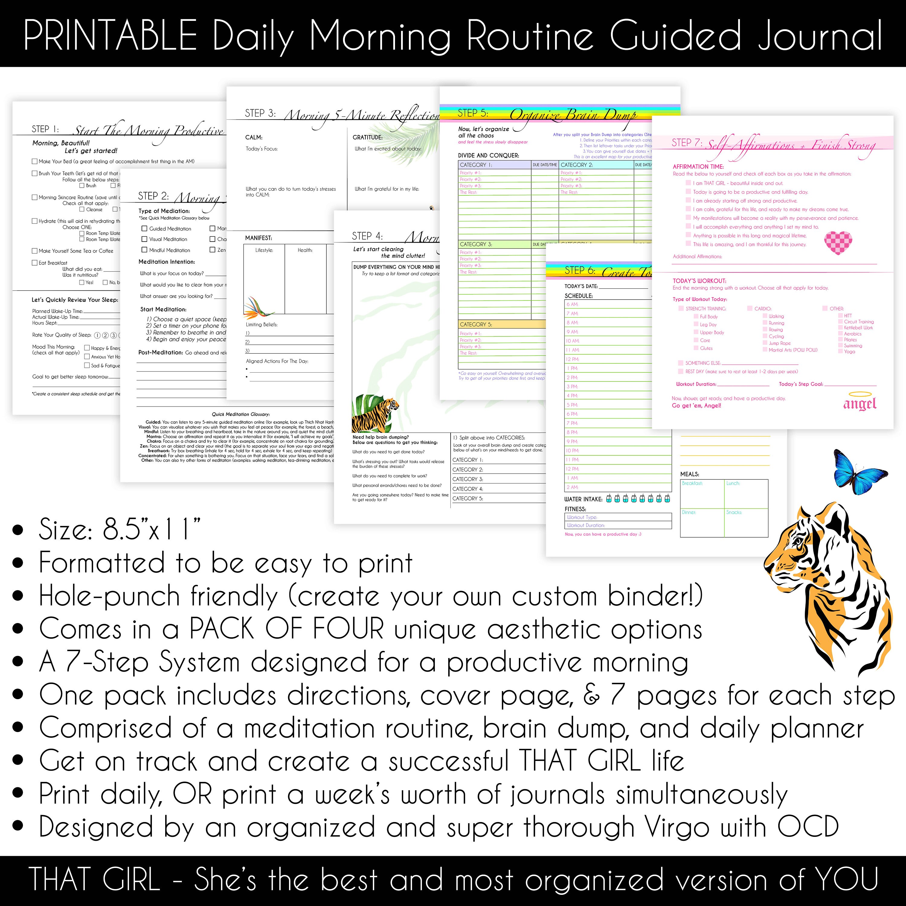 Printable Guided Journal - THAT GIRL Morning Routine (4-PACK) - Etsy
