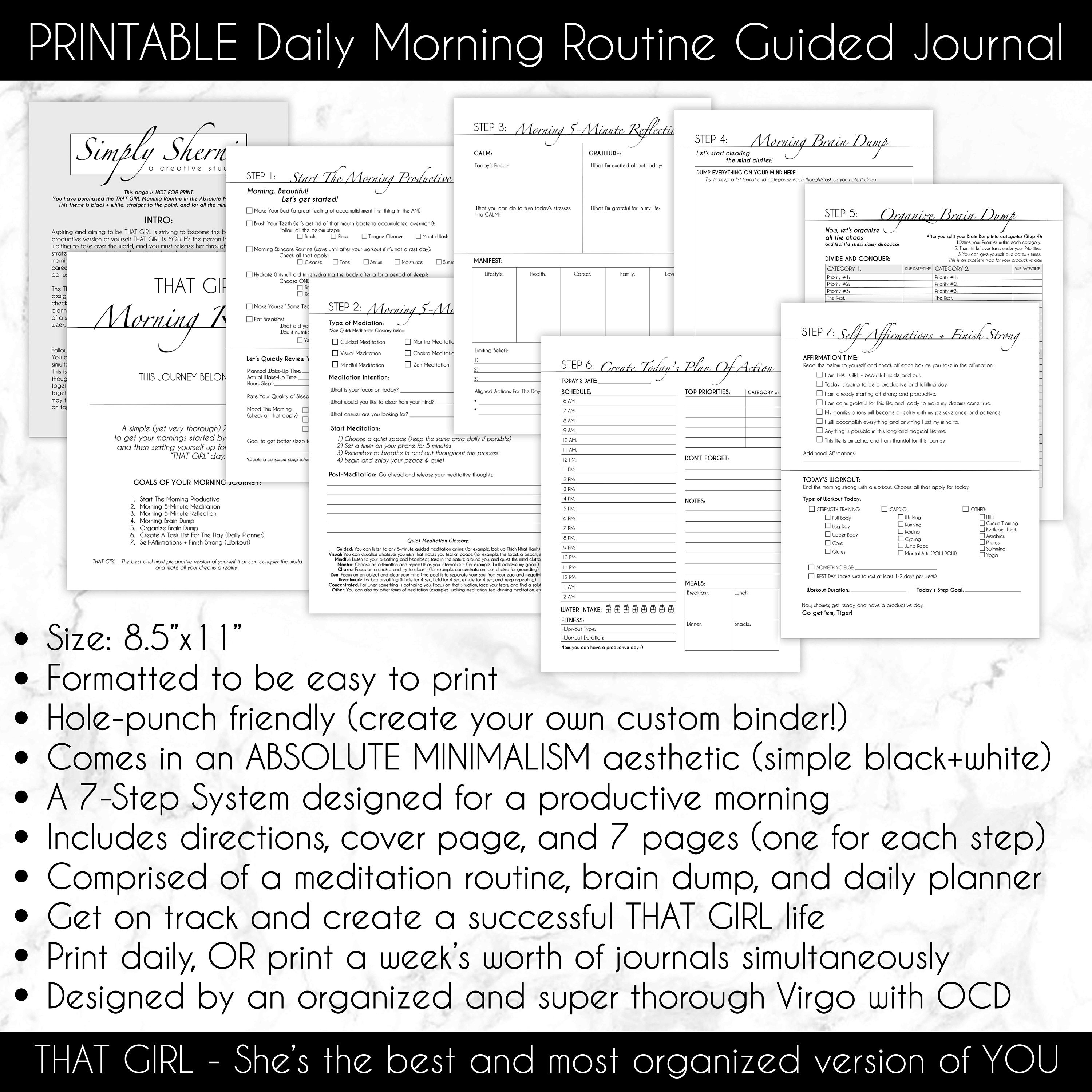 Printable Guided Journal THAT GIRL Morning Routine in Absolute ...