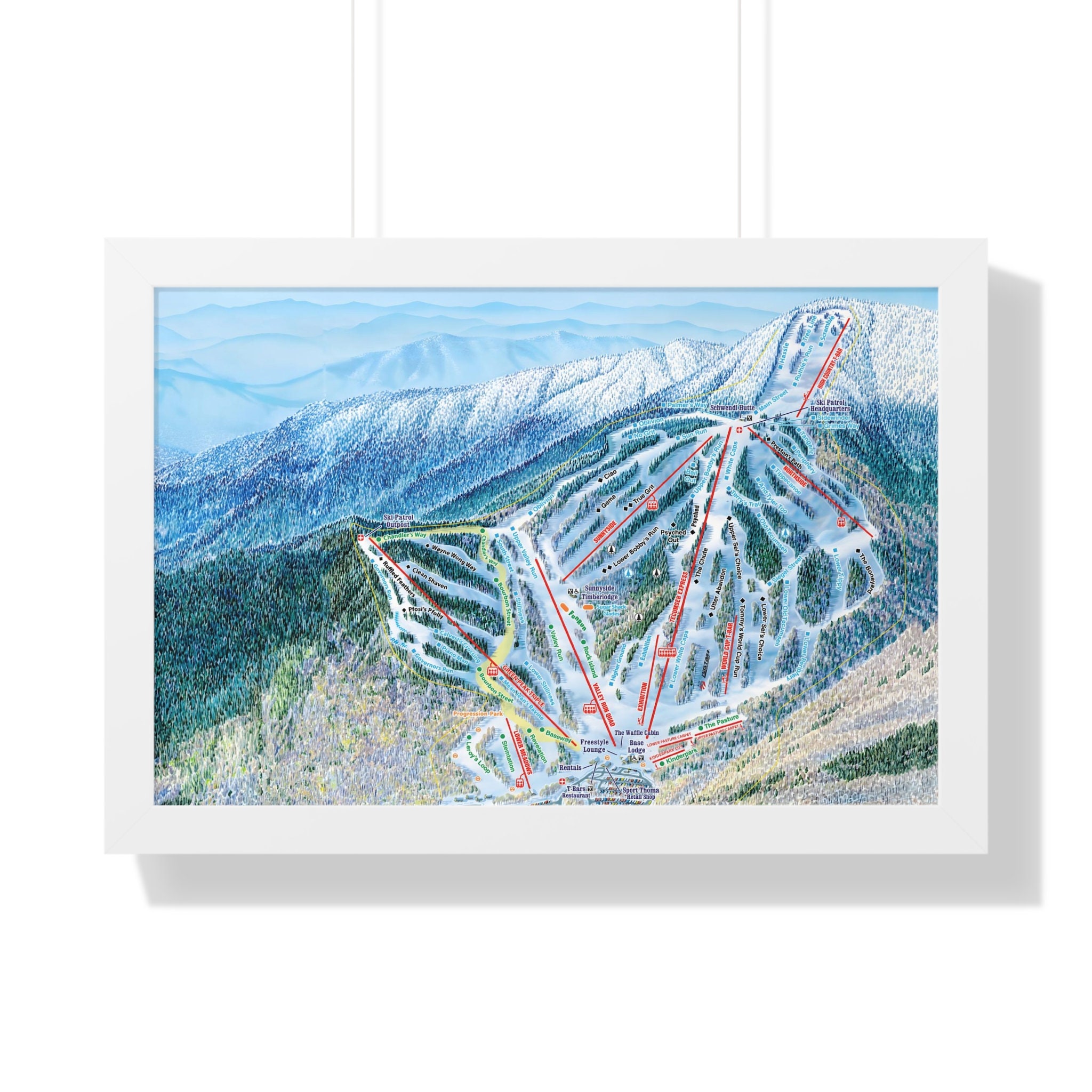 Waterville Valley Trail Map New Hampshire Ski Resort Home Decor Framed ...
