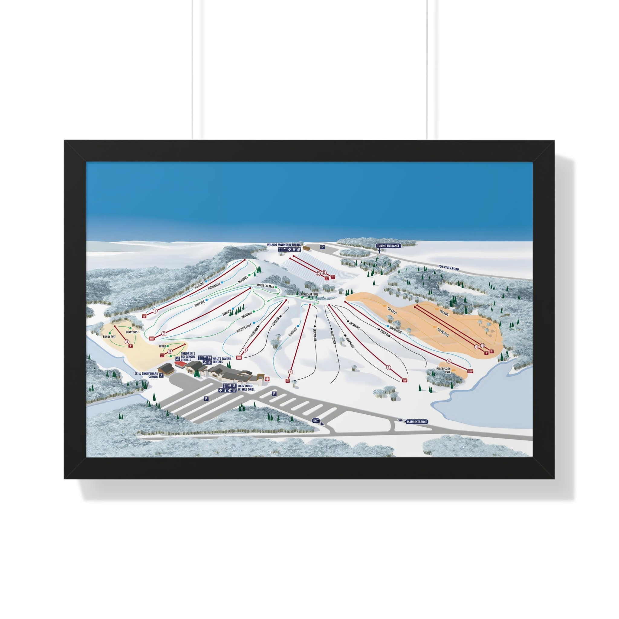 Wilmot Mountain Trail Map Wisconsin Ski Resort Framed Poster - Etsy