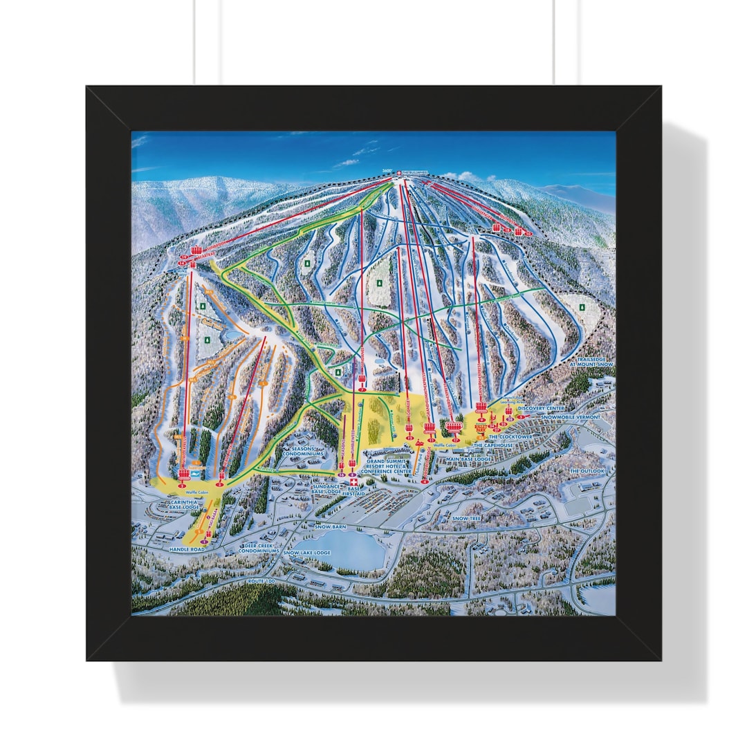 Mt Snow Vermont Trail Map Ski Resort Home Decor Framed Poster - Etsy
