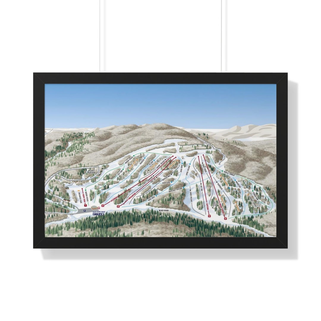 Black River Basin at Snowriver Michigan Trail Map Ski Resort Framed ...