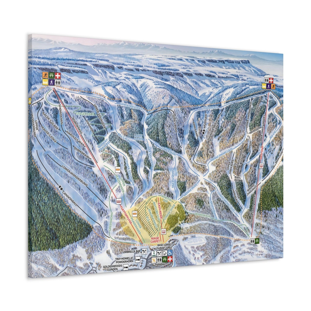 Powderhorn Mountain Colorado Ski Trail Map 3-D Canvas Poster California ...