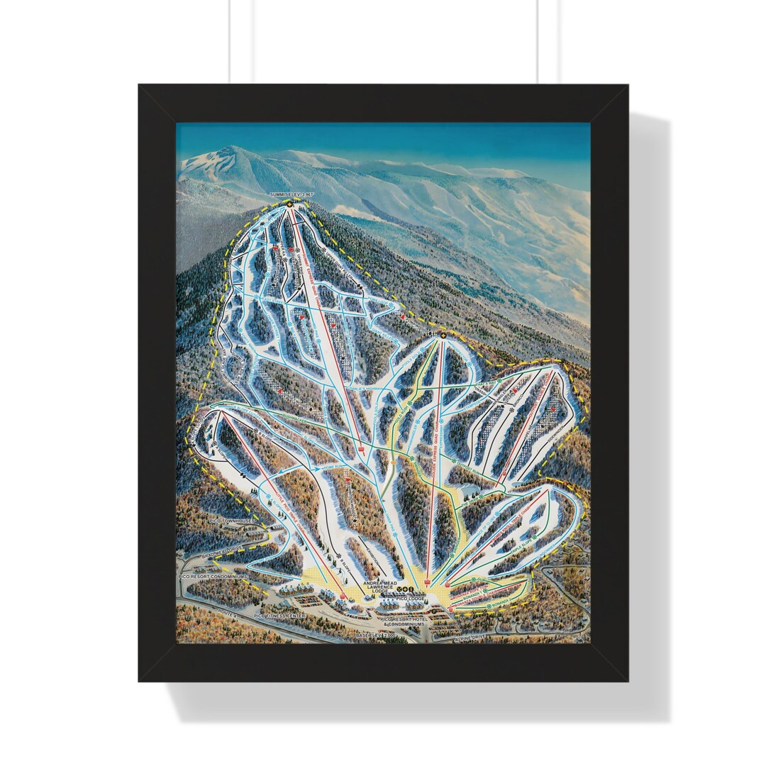 Pico Trail Map Vermont Ski Resort Home Decor Framed Poster - Etsy