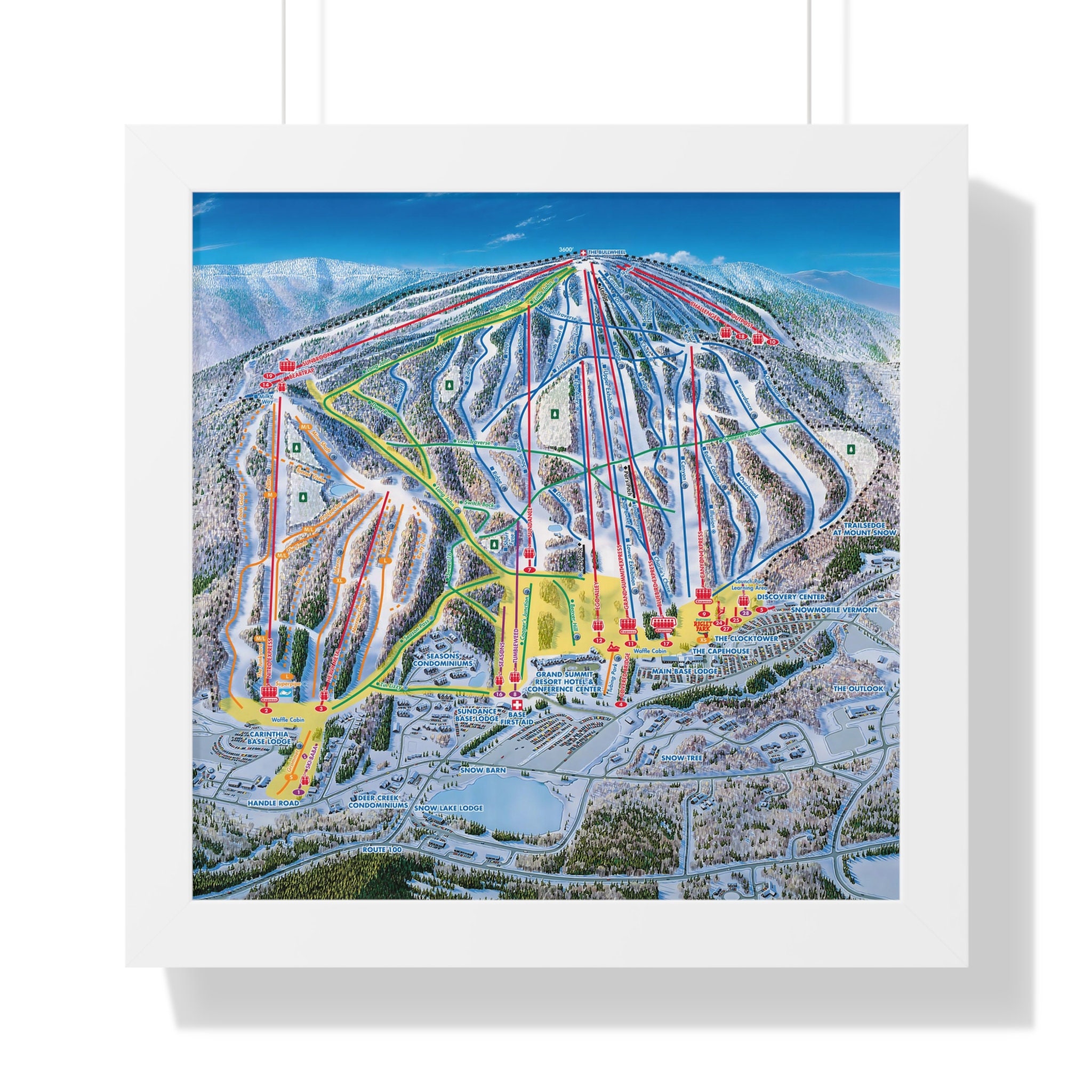 Mt Snow Vermont Trail Map Ski Resort Home Decor Framed Poster - Etsy