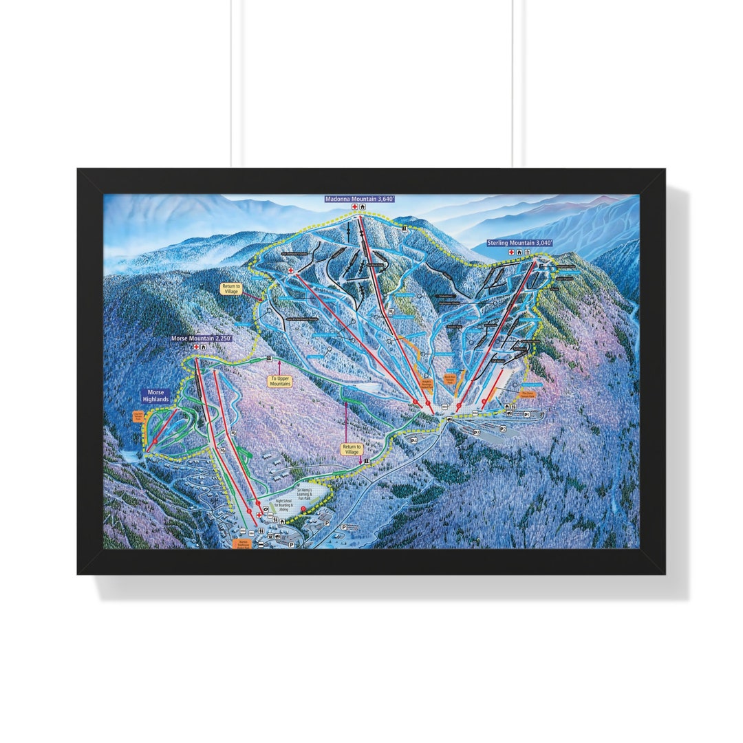 Smugglers Notch Trail Map Smugs Vermont Ski Resort Home Decor Framed ...