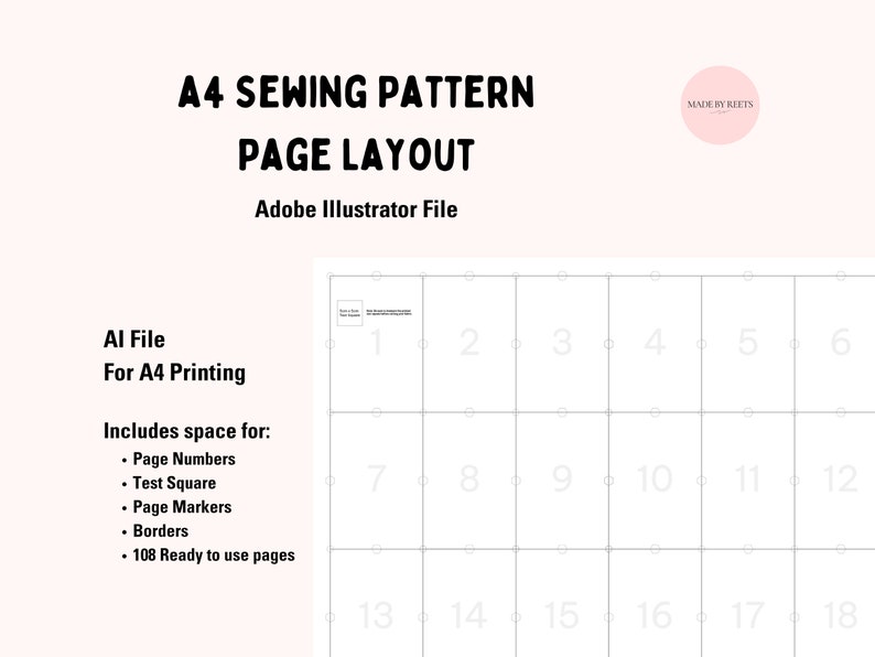 A4 Sewing Pattern Layout Templates Adobe Illustrator Page Layout for ...