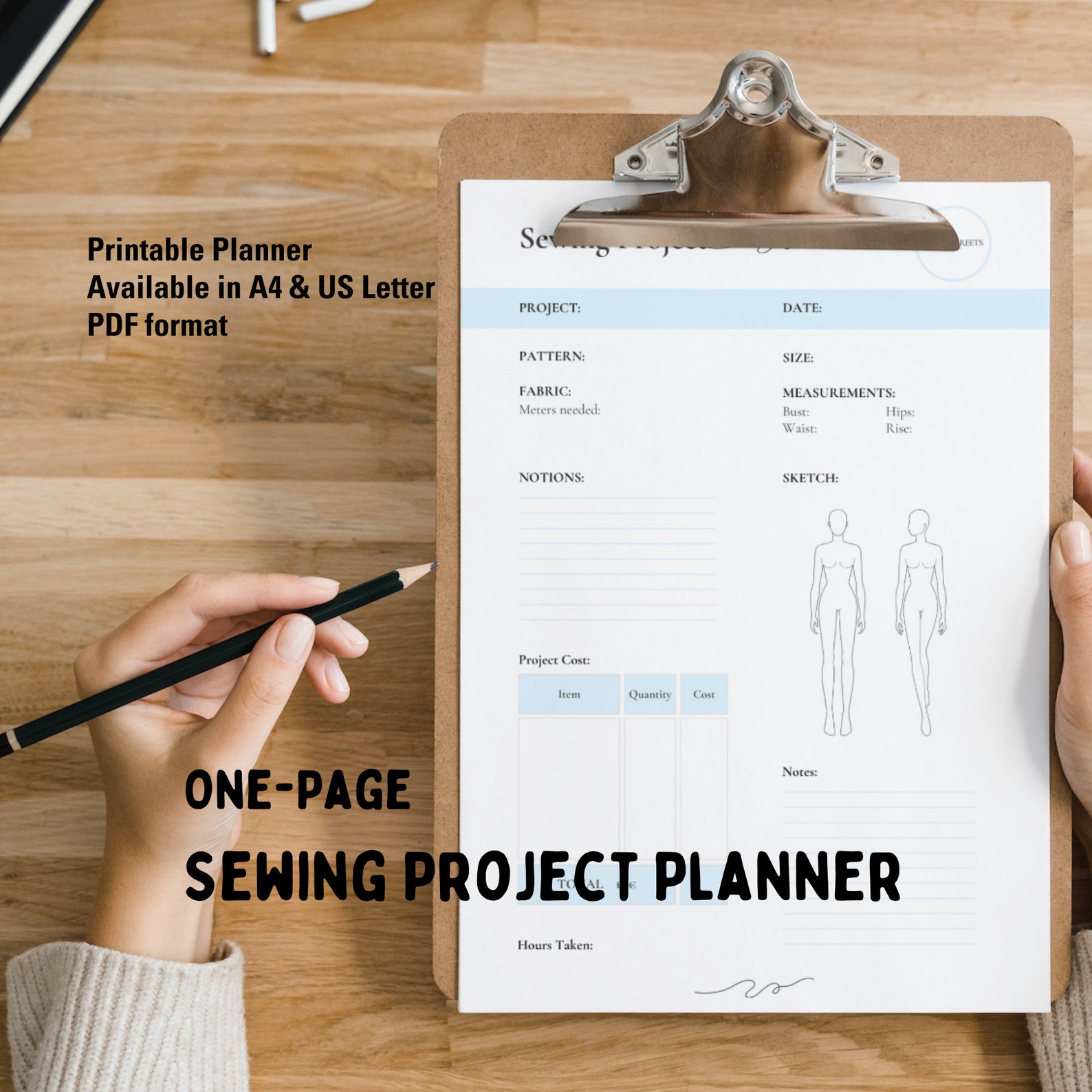 Blue PDF Printable Planner Sewing Project Journal Planner Sewing ...