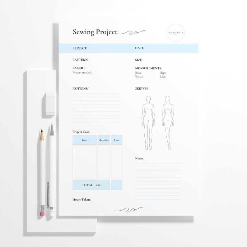 Blue PDF Printable Planner Sewing Project Journal Planner Sewing ...