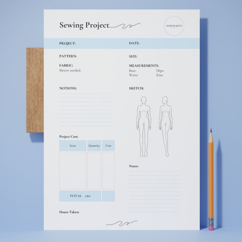Blue PDF Printable Planner Sewing Project Journal Planner Sewing ...