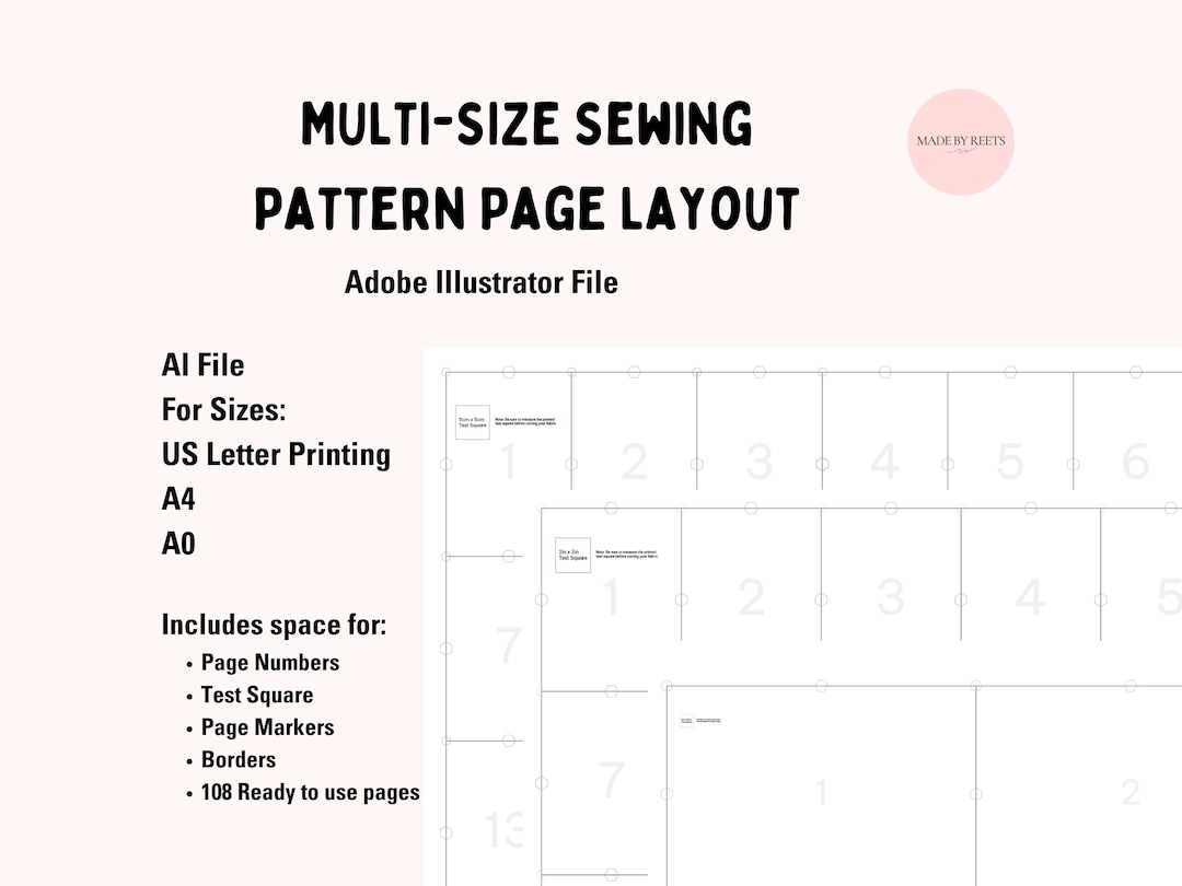 Sewing Pattern Layout Templates A4 A0 US Letter Adobe Illustrator Page ...