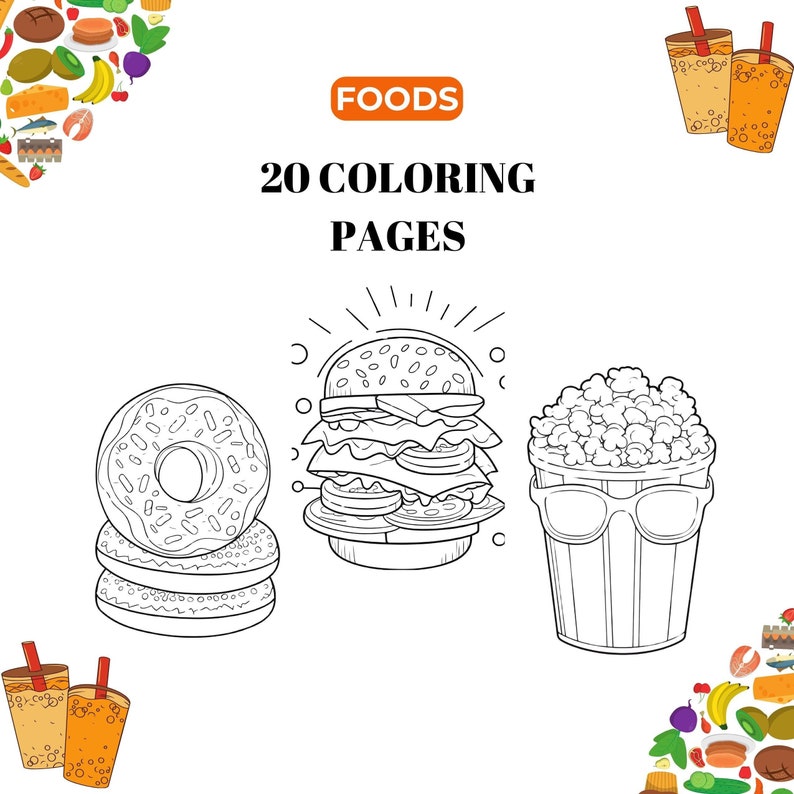 Foods Coloring Pages for Kids, Coloring Pages for Adults, Printable ...