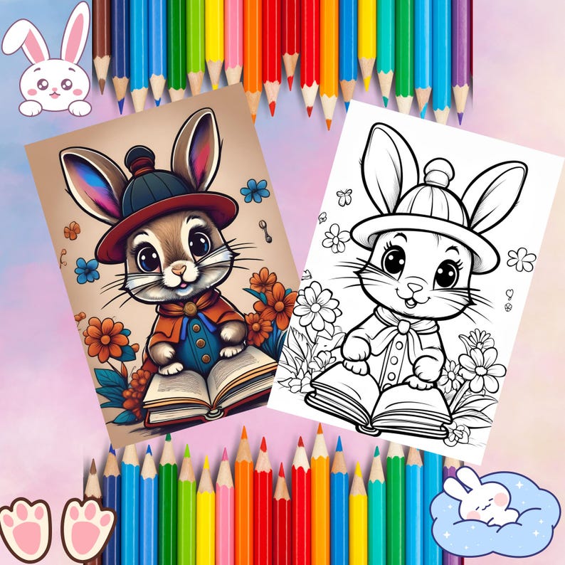 40 Easter Cute Bunny Coloring Pages for Kids and Adults, Easter ...