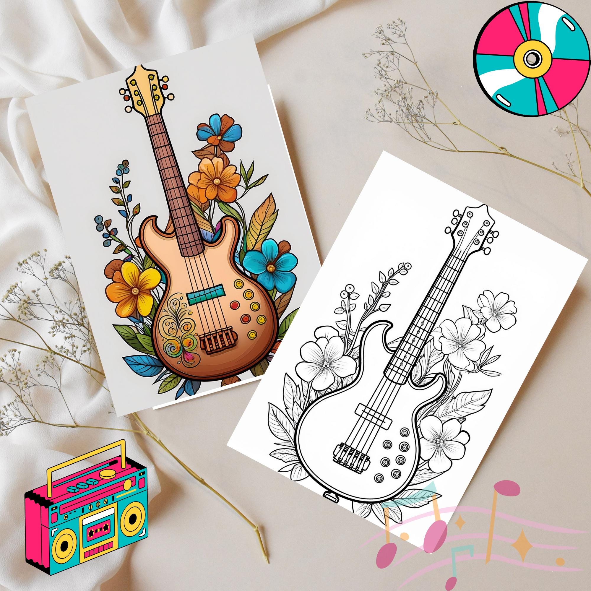 Coloring Pages of Musical Instruments Coloring Book for Adults, Musical ...