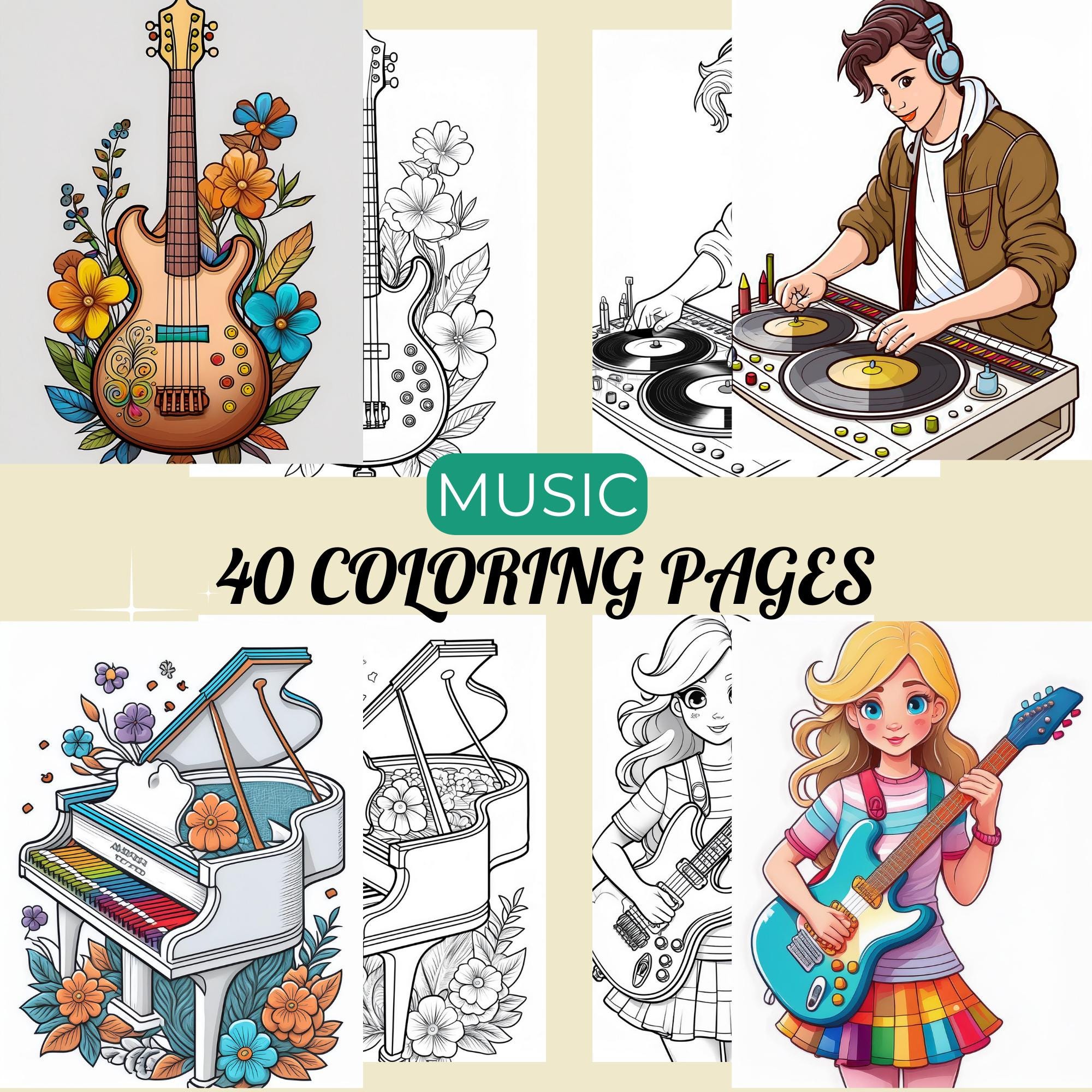 Coloring Pages of Musical Instruments Coloring Book for Adults, Musical ...