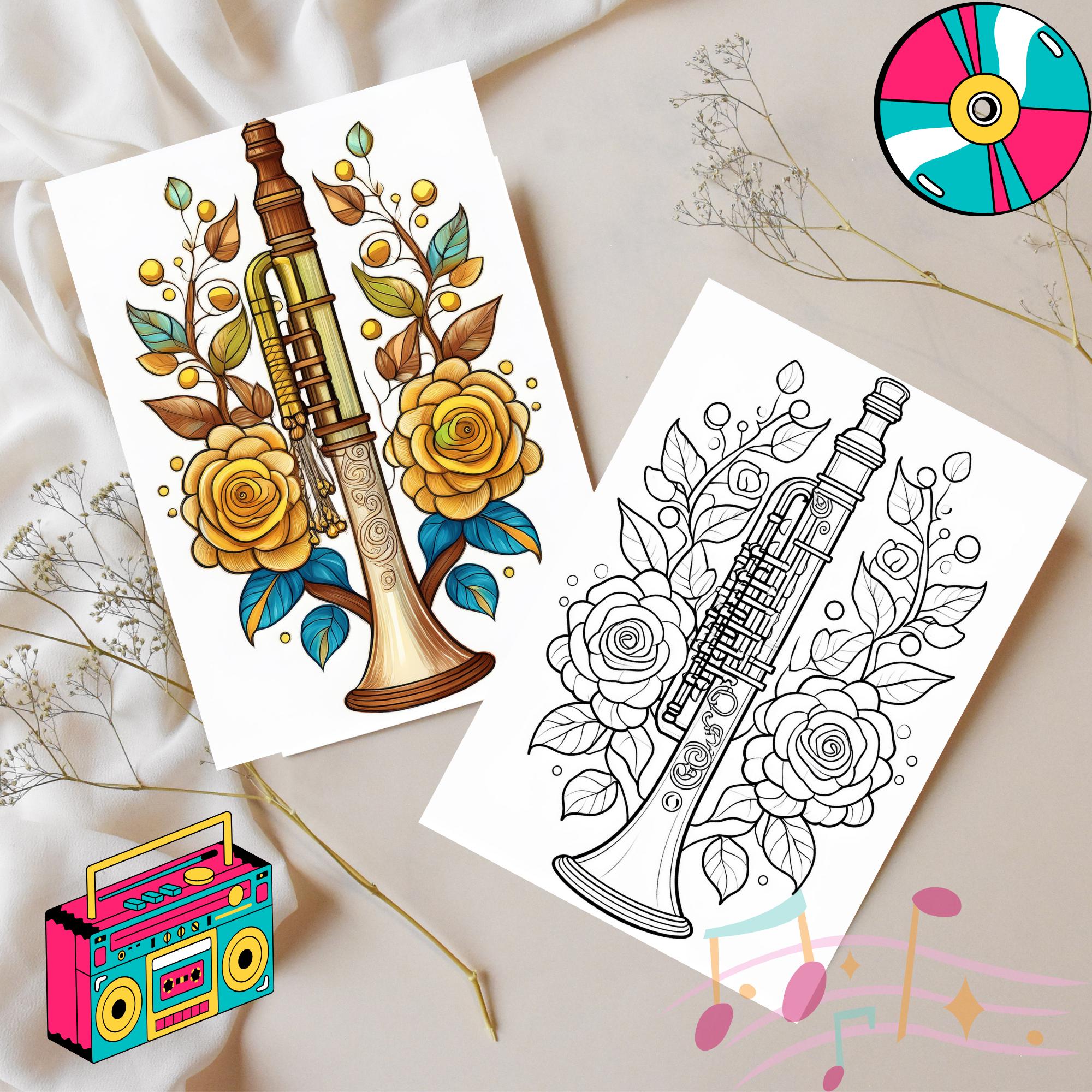 Coloring Pages of Musical Instruments Coloring Book for Adults, Musical ...