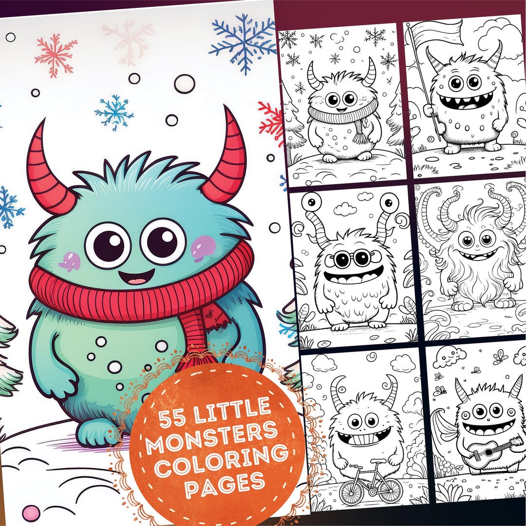 55 Cute Monster Coloring Pages, Christmas Coloring, Adult and Kids ...