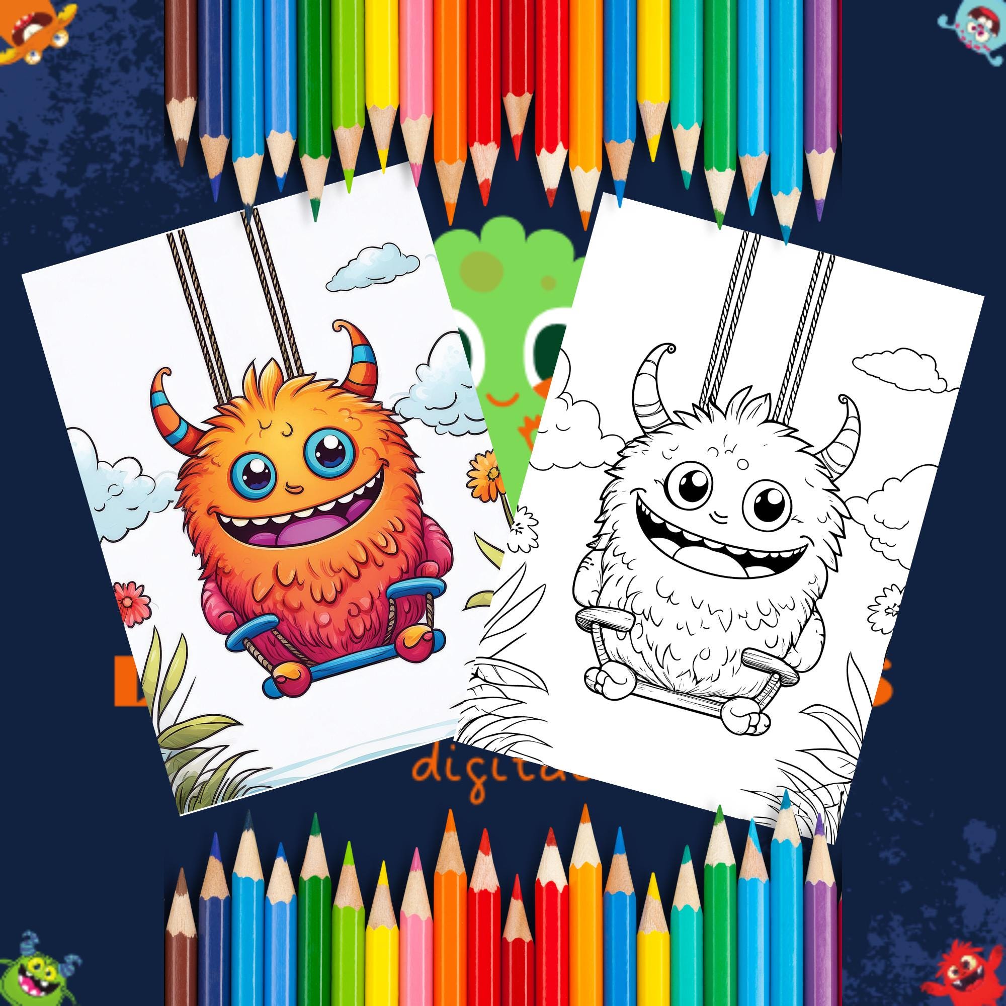 55 Cute Monster Coloring Pages, Christmas Coloring, Adult and Kids ...