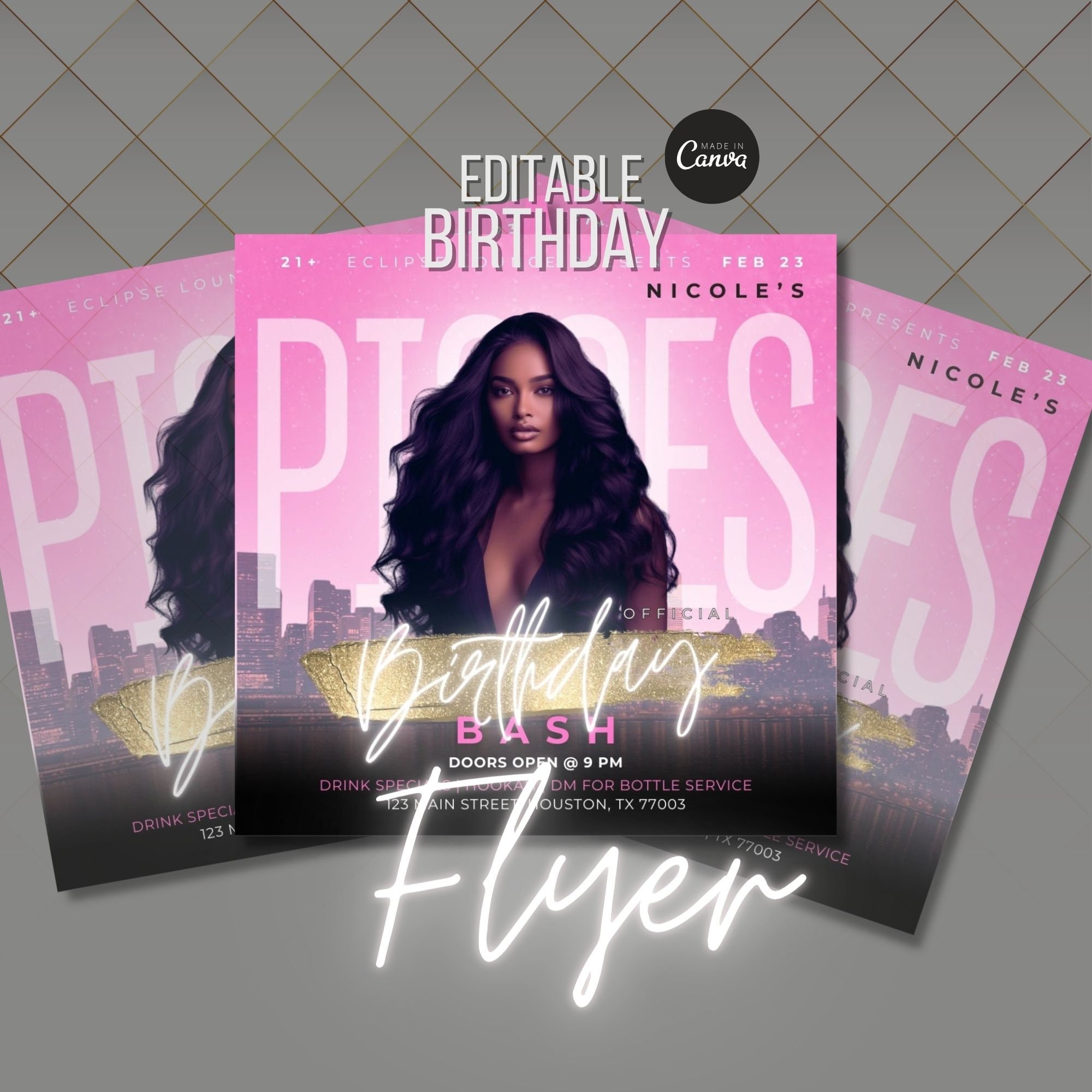 Pisces Birthday Flyer Template, March Birthday Weekend Club Flyer, Pink ...