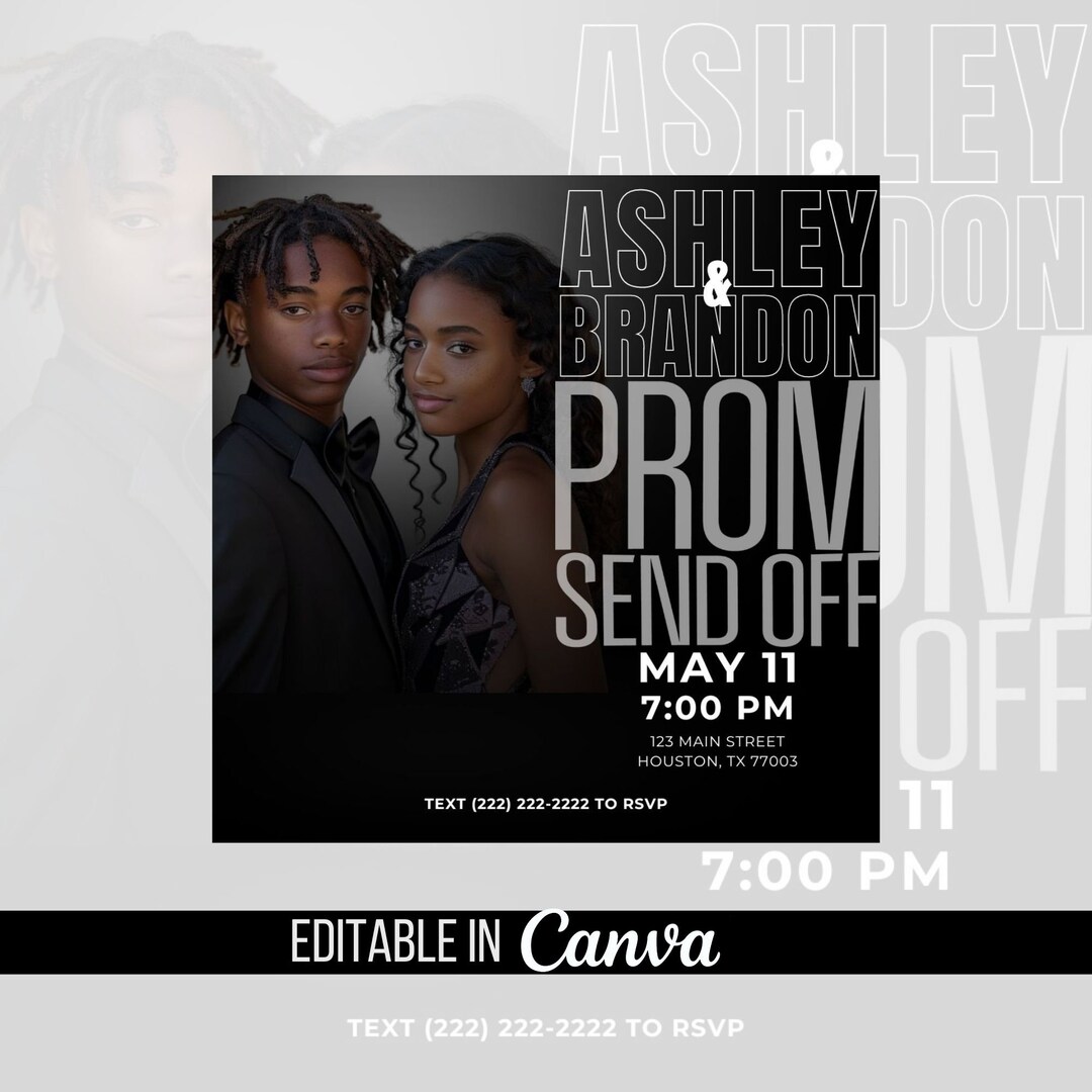 Black and Gold Prom Send off Flyer, Graduation Evite (canva Editable ...
