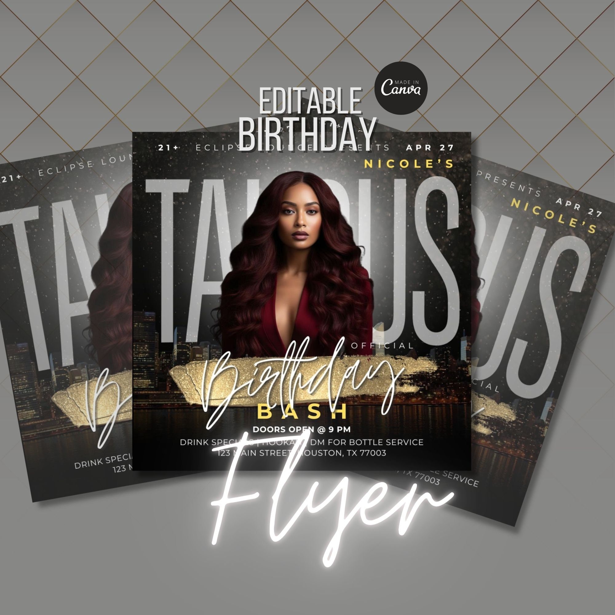 Taurus Birthday Flyer Template, May Birthday Weekend Club Flyer, Black ...