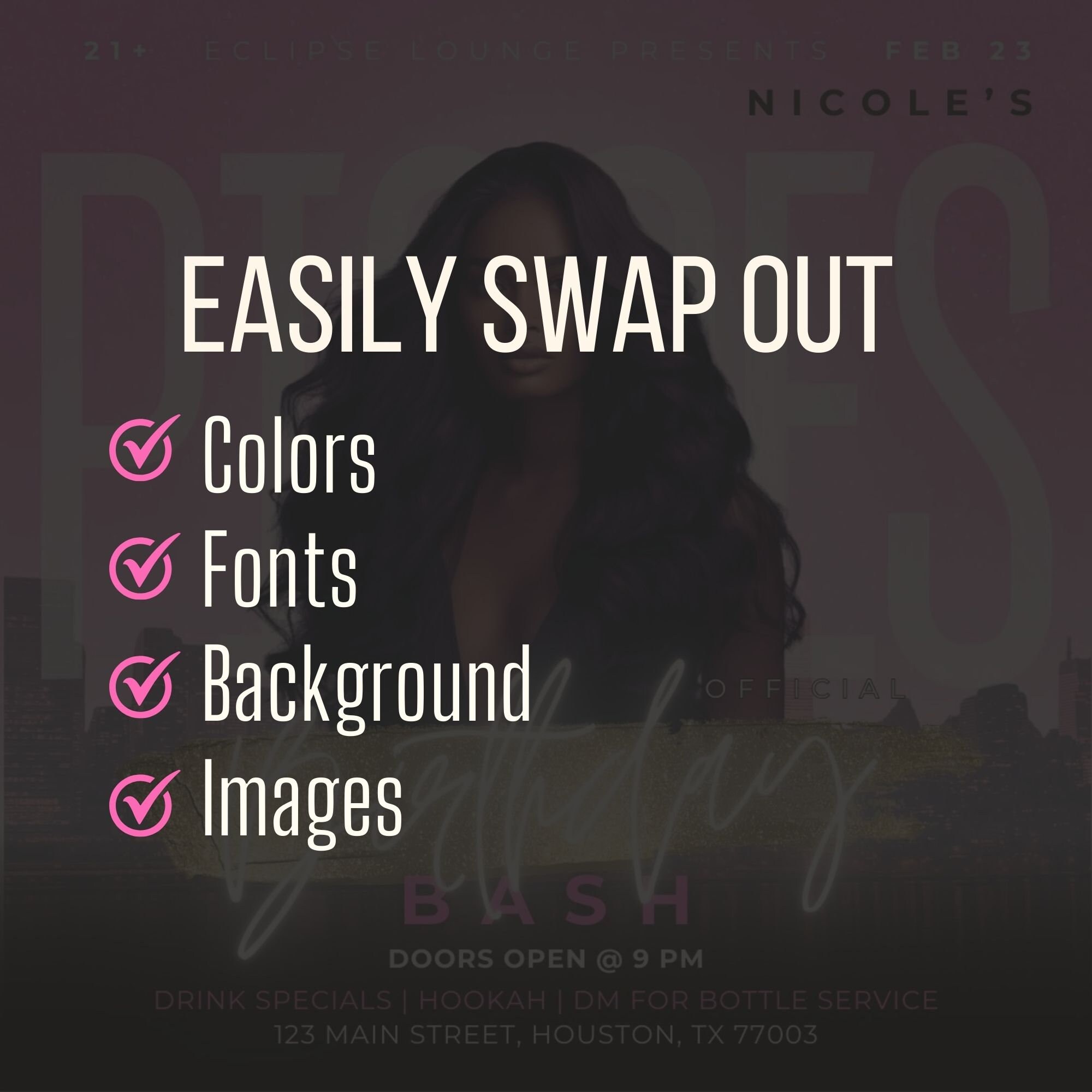 Pisces Birthday Flyer Template, March Birthday Weekend Club Flyer, Pink ...