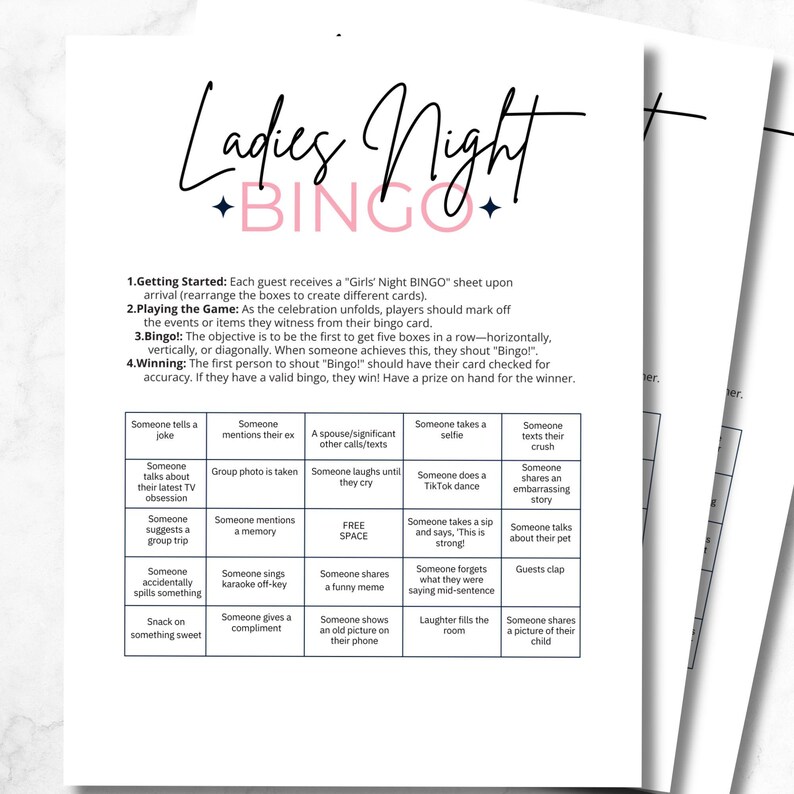 Girls' Night Printable Bingo Card, Ladies' Night Out Activities - Etsy