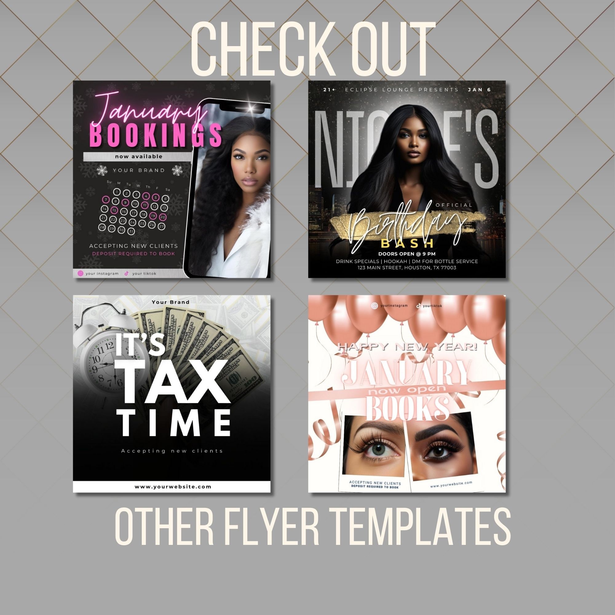 5 Editable January Booking Flyers, Boutique Flyer Bundle, Beauty Flyer ...