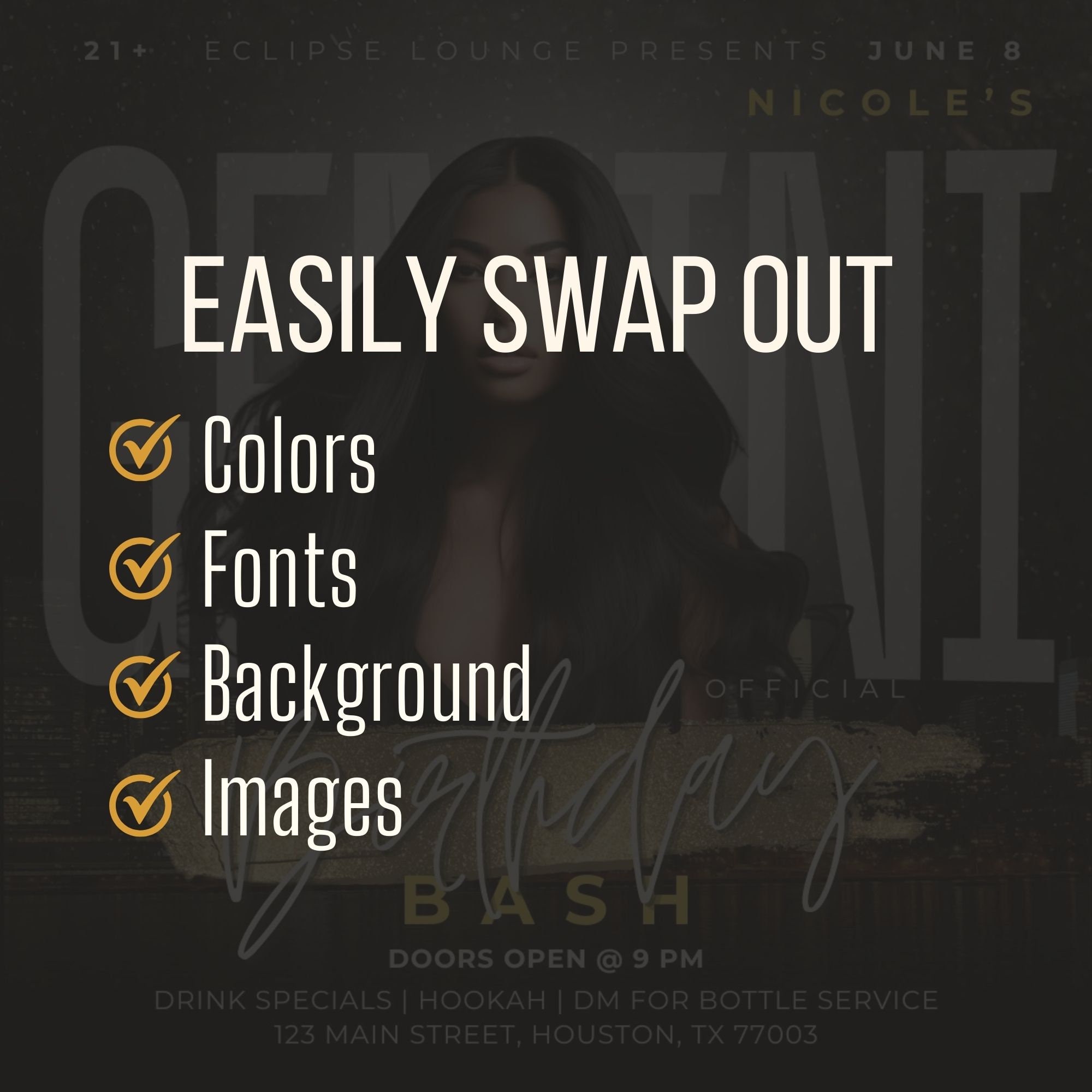 Gemini Birthday Flyer Template, June Birthday Weekend Club Flyer, Black ...