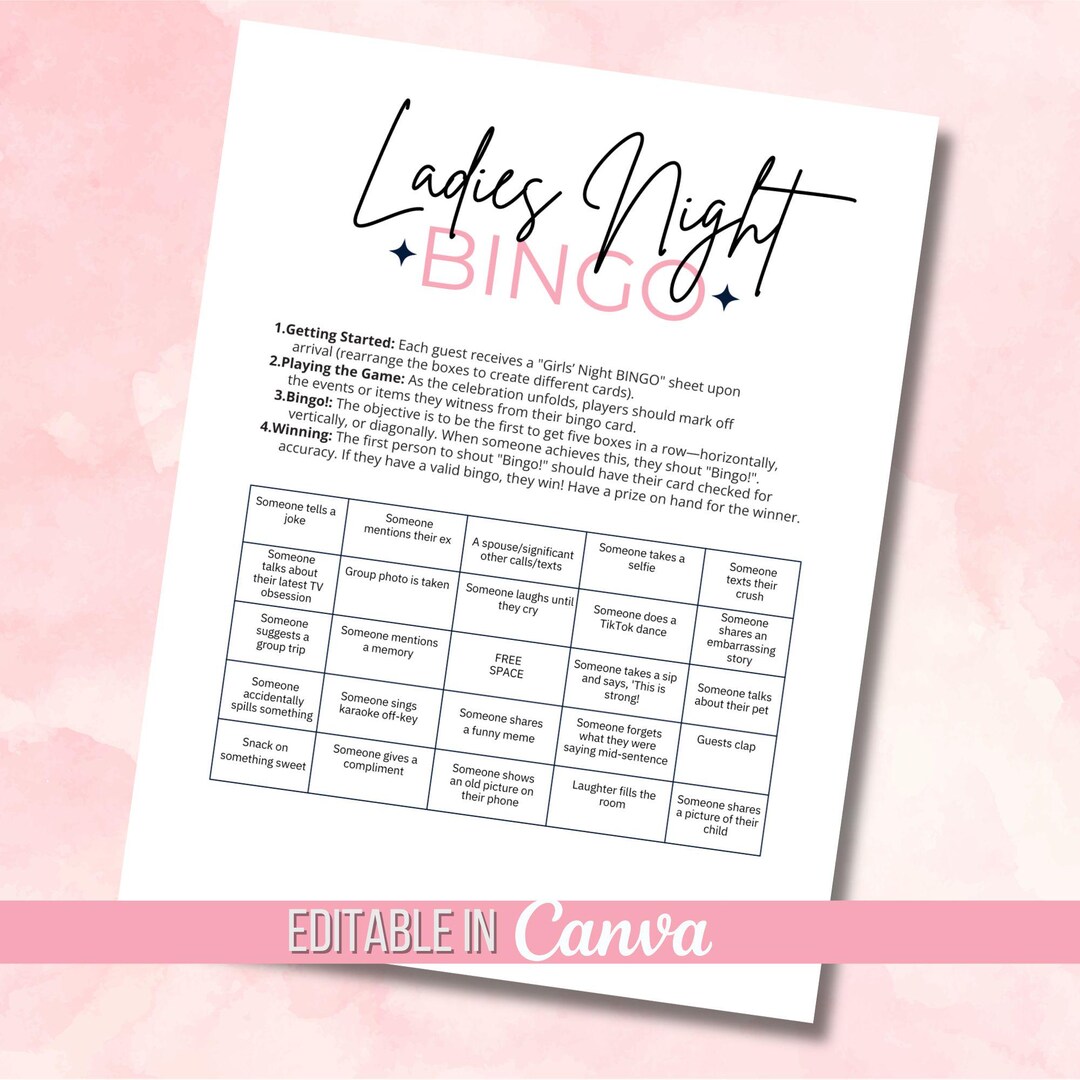 Galentines Girls' Night Printable Bingo Card, Ladies' Night Out ...