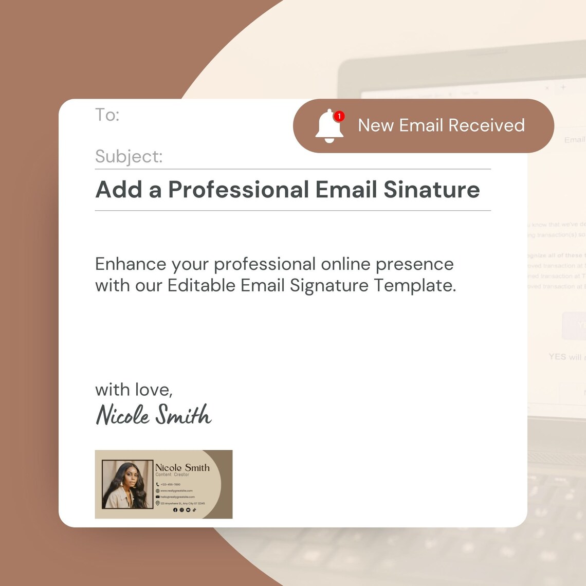 Neutral, Boho Aesthetic Email Signature Template for Realtor, Lash Tech ...