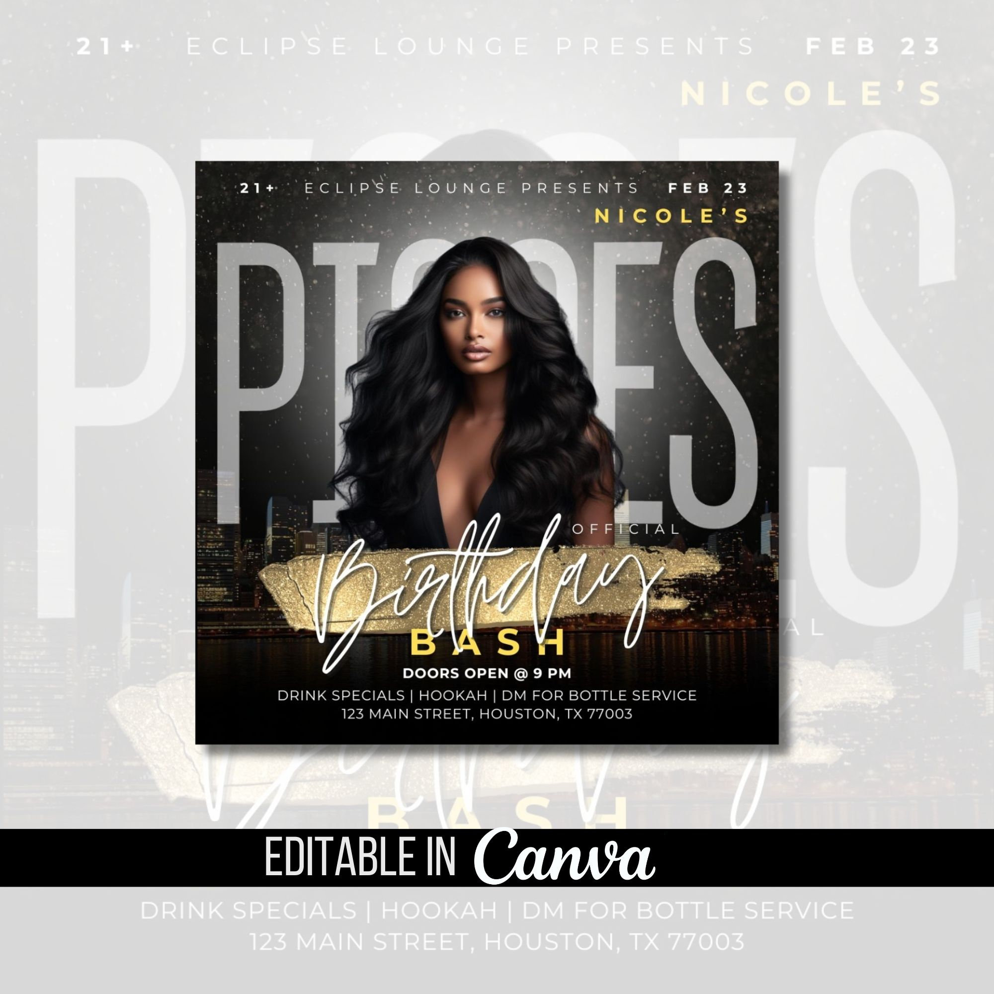 Pisces Birthday Flyer Template, March Birthday Weekend Club Flyer ...