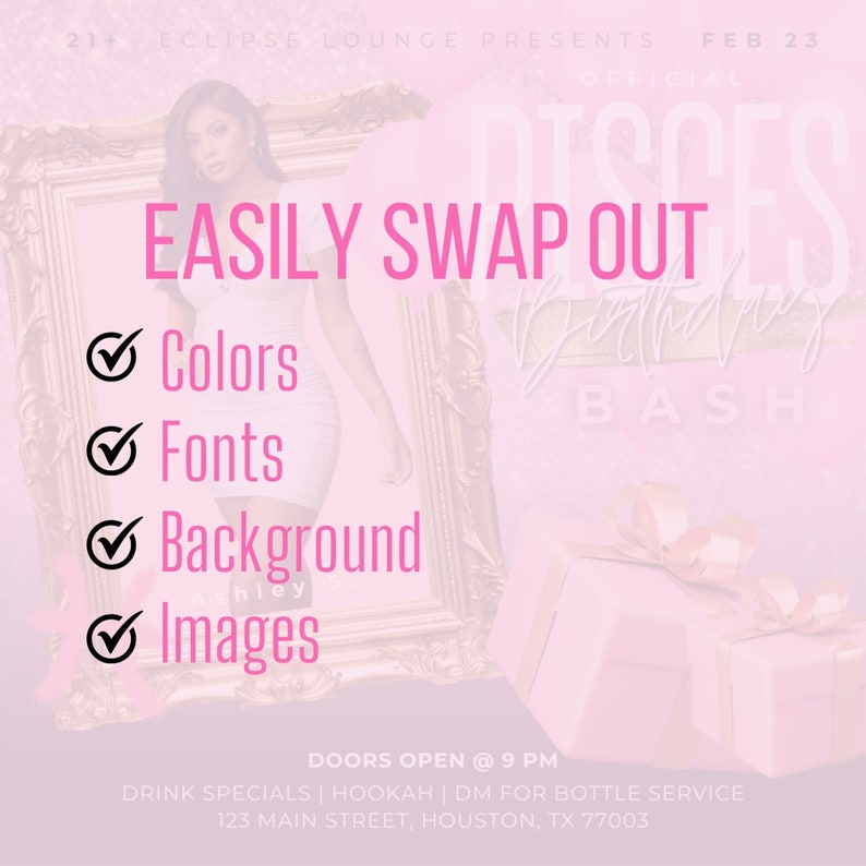 Pisces Birthday Flyer Template, March Birthday Weekend Club Flyer, Pink ...