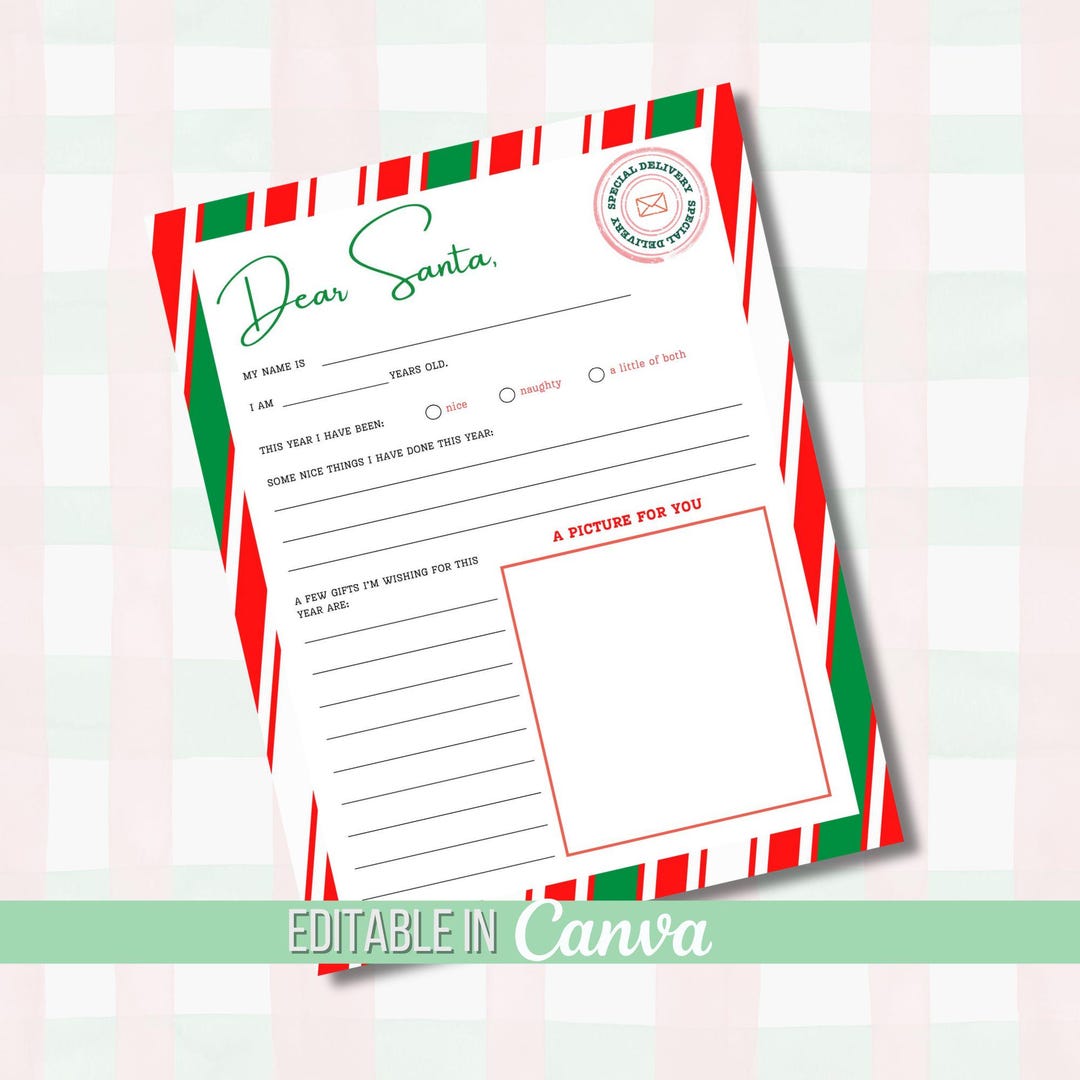 Letter to Santa Christmas Printable, Christmas Wish List for Kids - Etsy