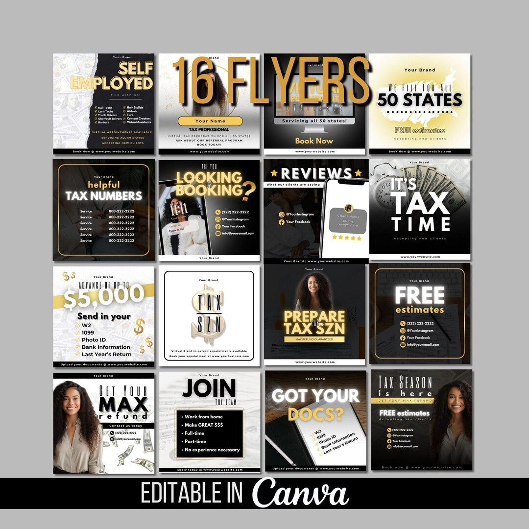 Tax Prep Flyers 2026 Bundle, Editable Tax Flyer Canva Template for Tax ...