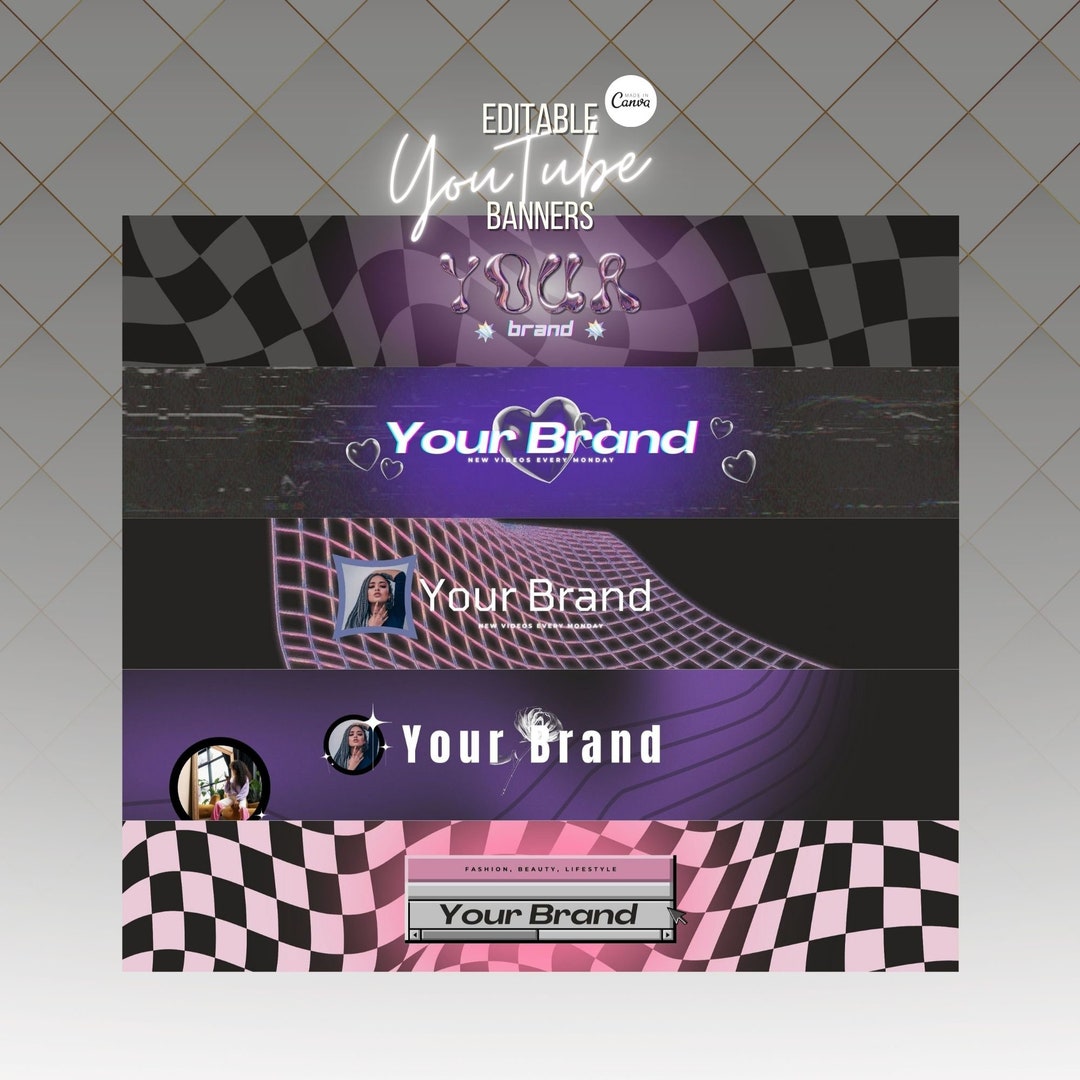 Y2k Aesthetic Youtube Banner Template for Beauty Guru, Pink and Black Banner for Youtuber ...