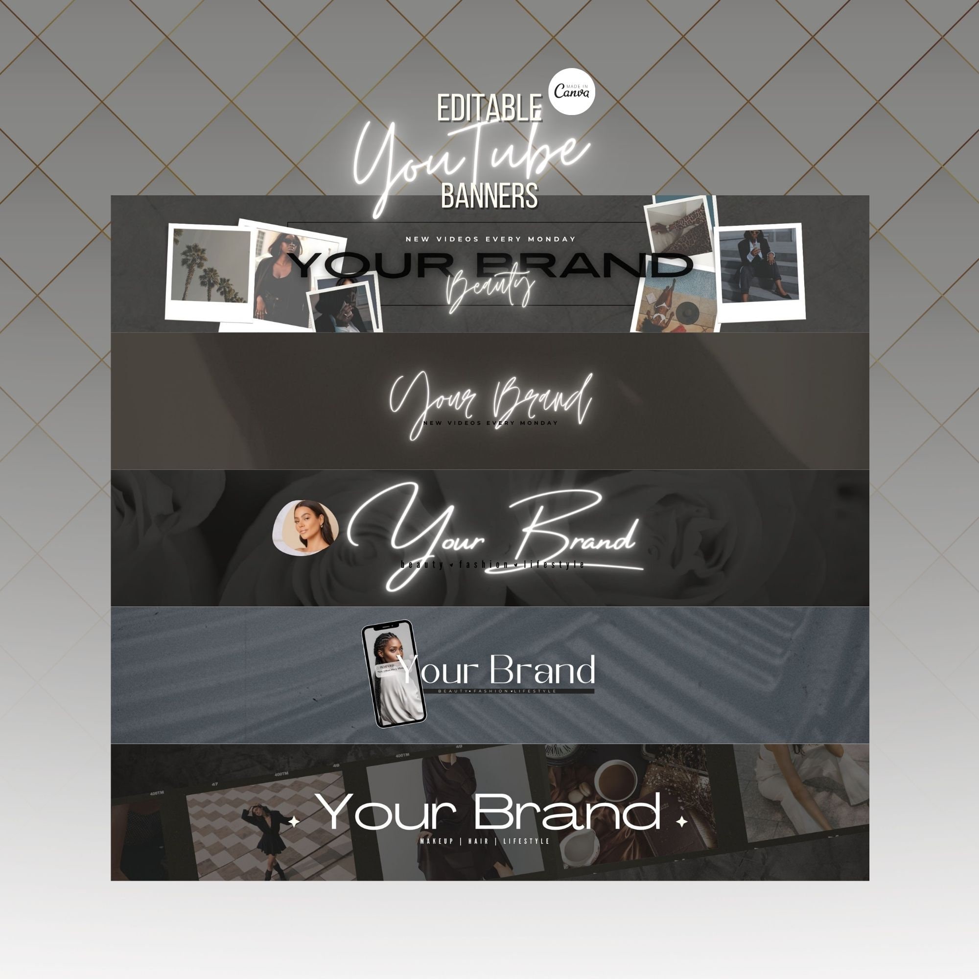 Modern Aesthetic Youtube Banner Template for Beauty Guru, Dark Banner ...