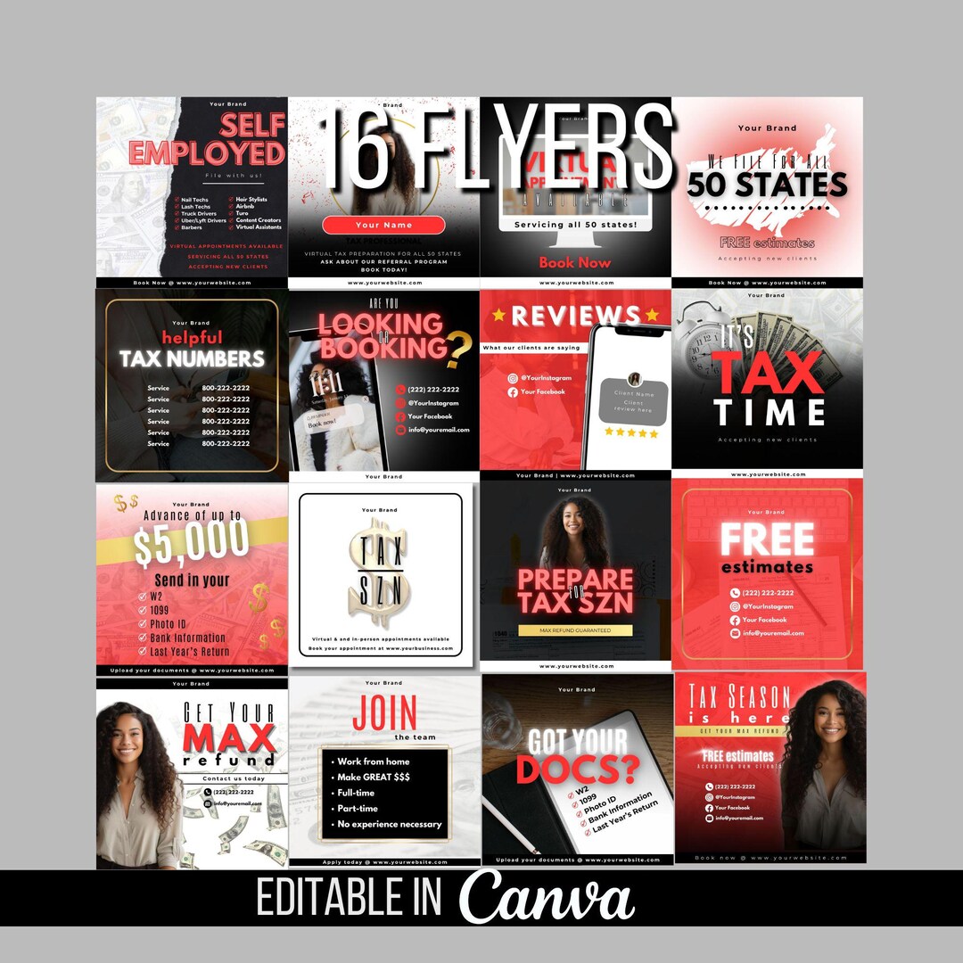 Red 2026 Tax Prep Flyer Bundle Canva Templates - Etsy