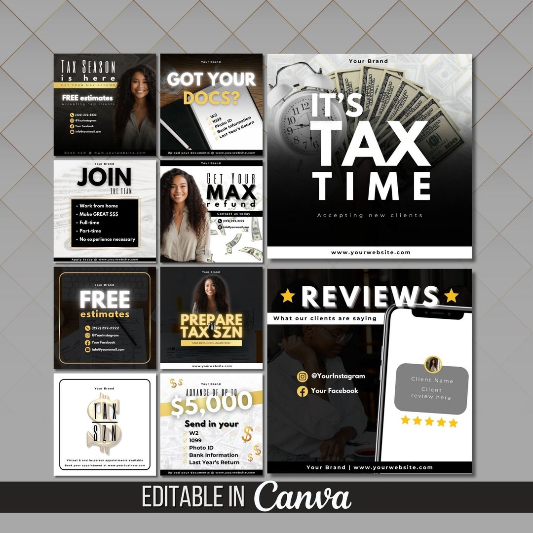 Tax Prep Flyers Bundle, Tax Instagram, Tax Flyer Canva Template, Tax ...
