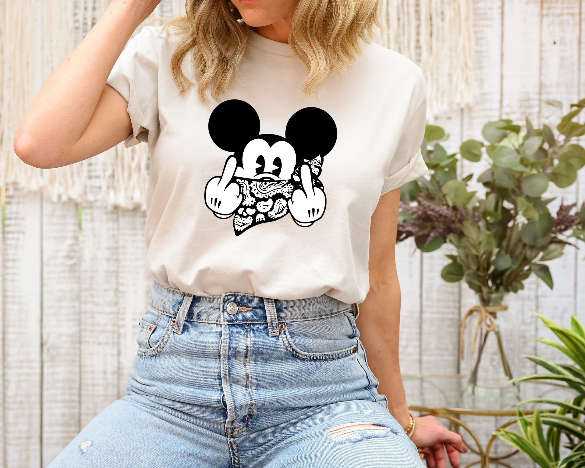 Mickey Mouse Middle Finger Tee, Mickey Mouse Bandana Finger - Etsy