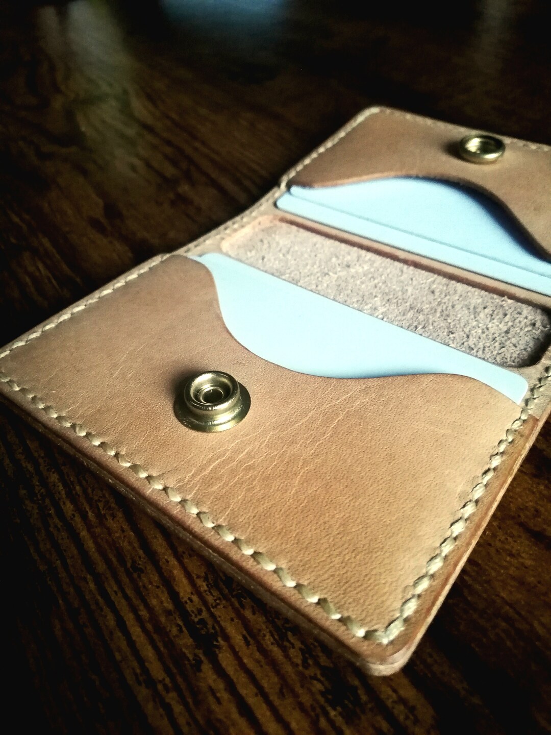 Handmade Natural Full Grain Veg Tan Bifold Card Holder/wallet With ...