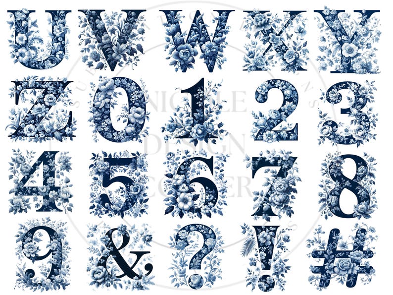 Chinoiserie Alphabet Numbers PNG Clipart, Floral ABC Set, Vintage Blue ...