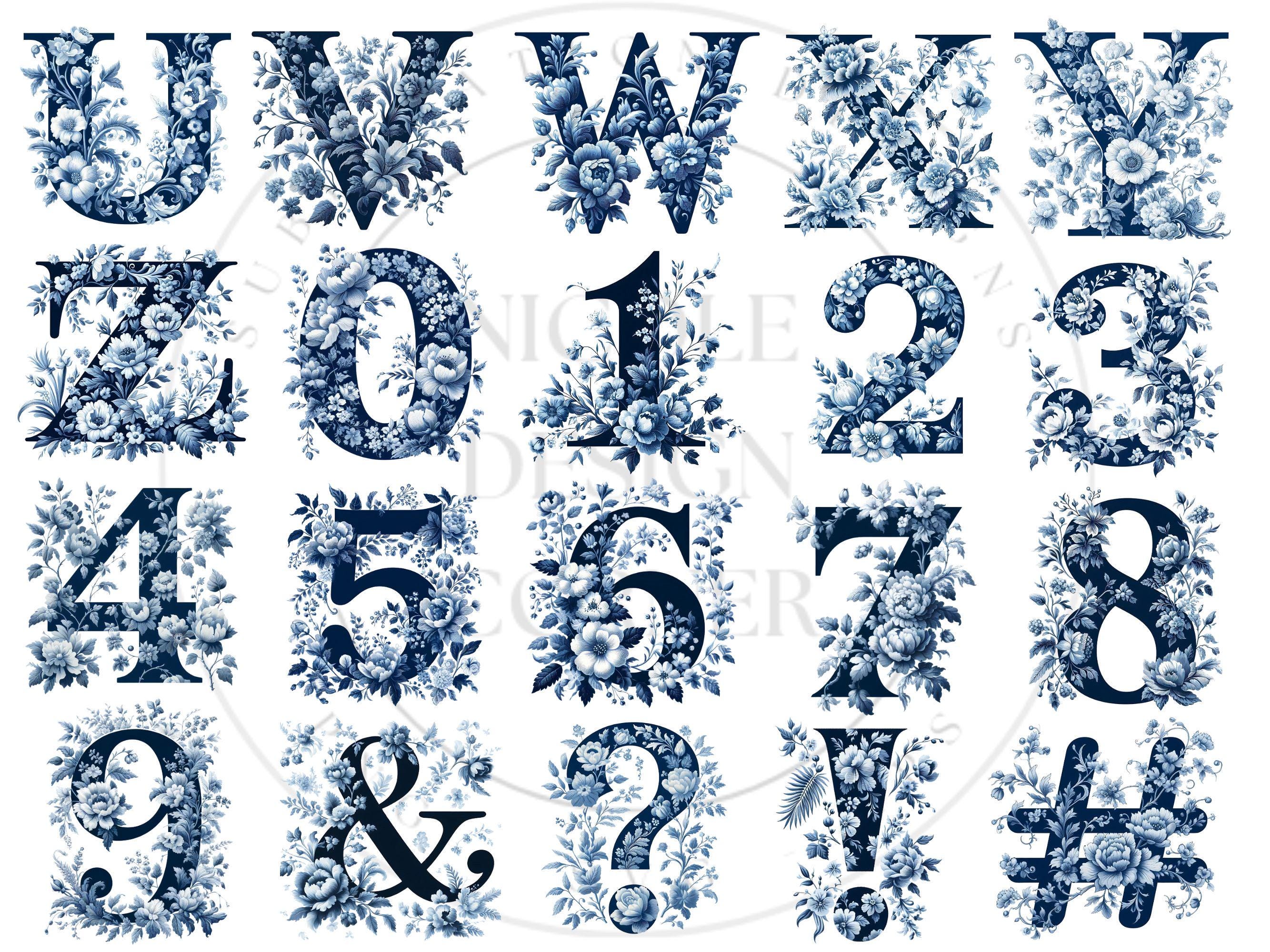 Chinoiserie Alphabet Numbers PNG Clipart, Floral ABC Set, Vintage Blue ...