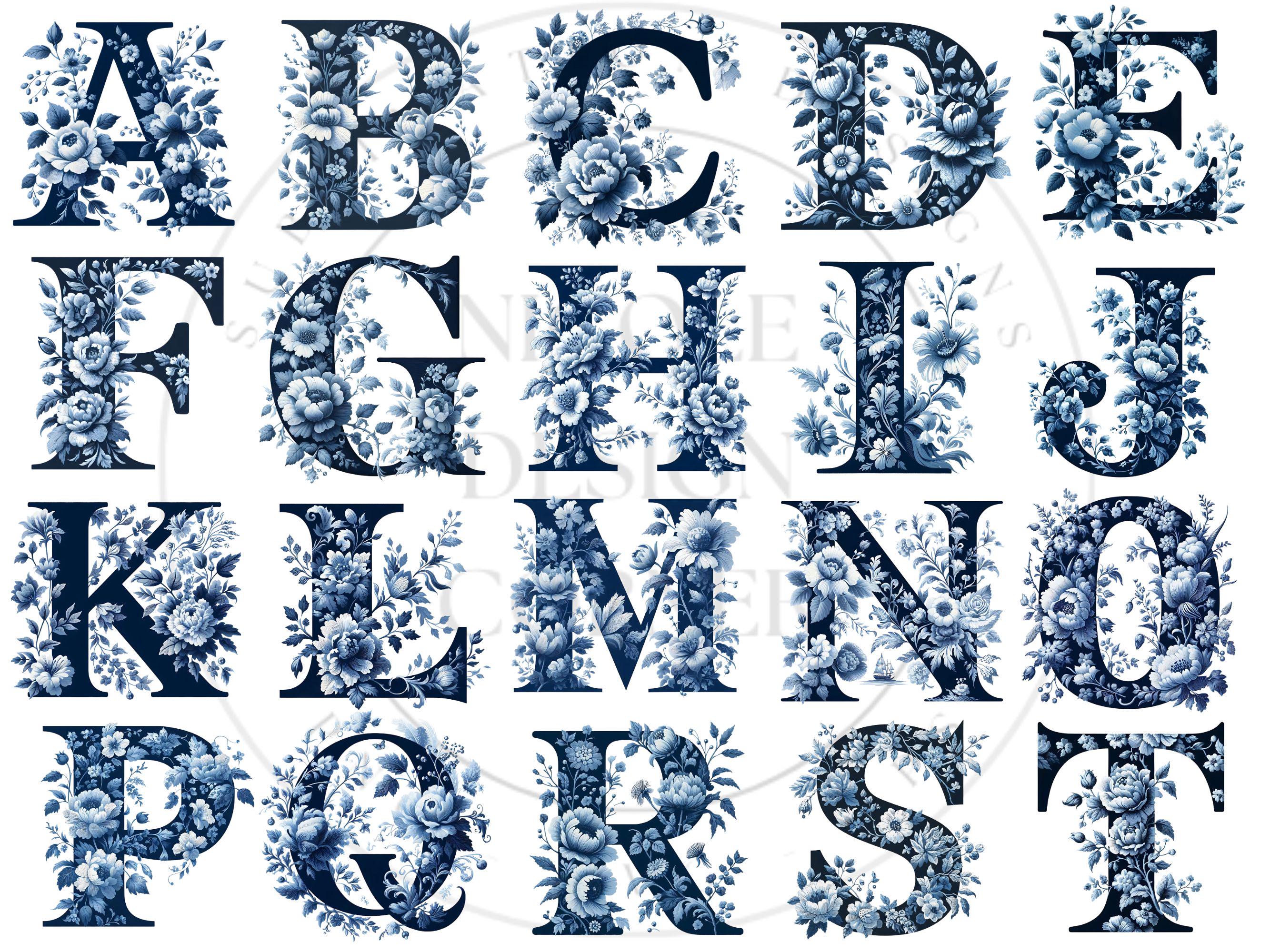 Chinoiserie Alphabet Numbers PNG Clipart, Floral ABC Set, Vintage Blue ...