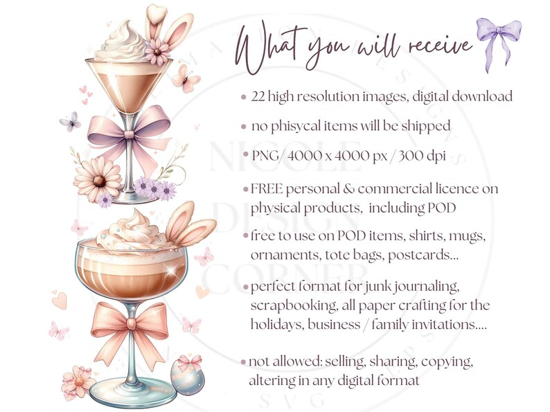 Coquette Bunny Ears Espresso Martini PNG Clipart Bundle, Cute Bow ...