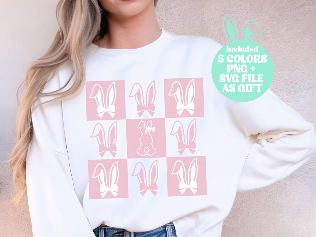 Coquette Easter Bunny Bow Sublimation PNG SVG, Vintage Bunny Ears Grid ...