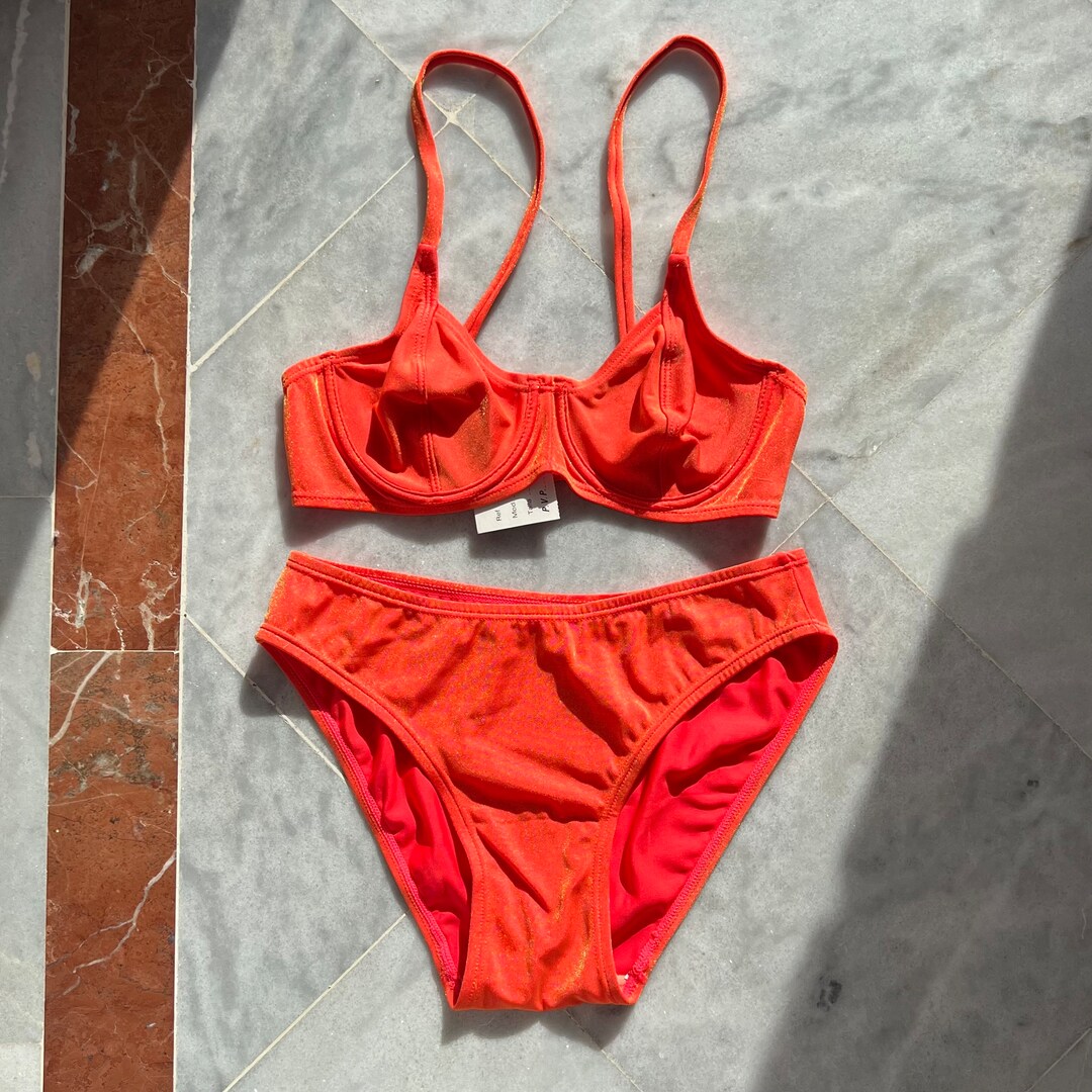 1990s Orange Sparkly Bikini -new With Tags - Etsy